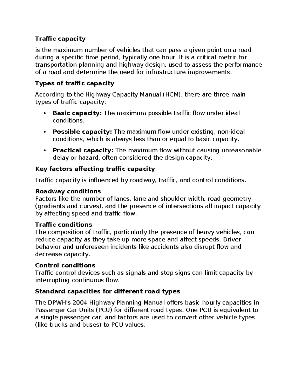 Traffic Capacity Analysis: Key Metrics and Influencing Factors - Studocu
