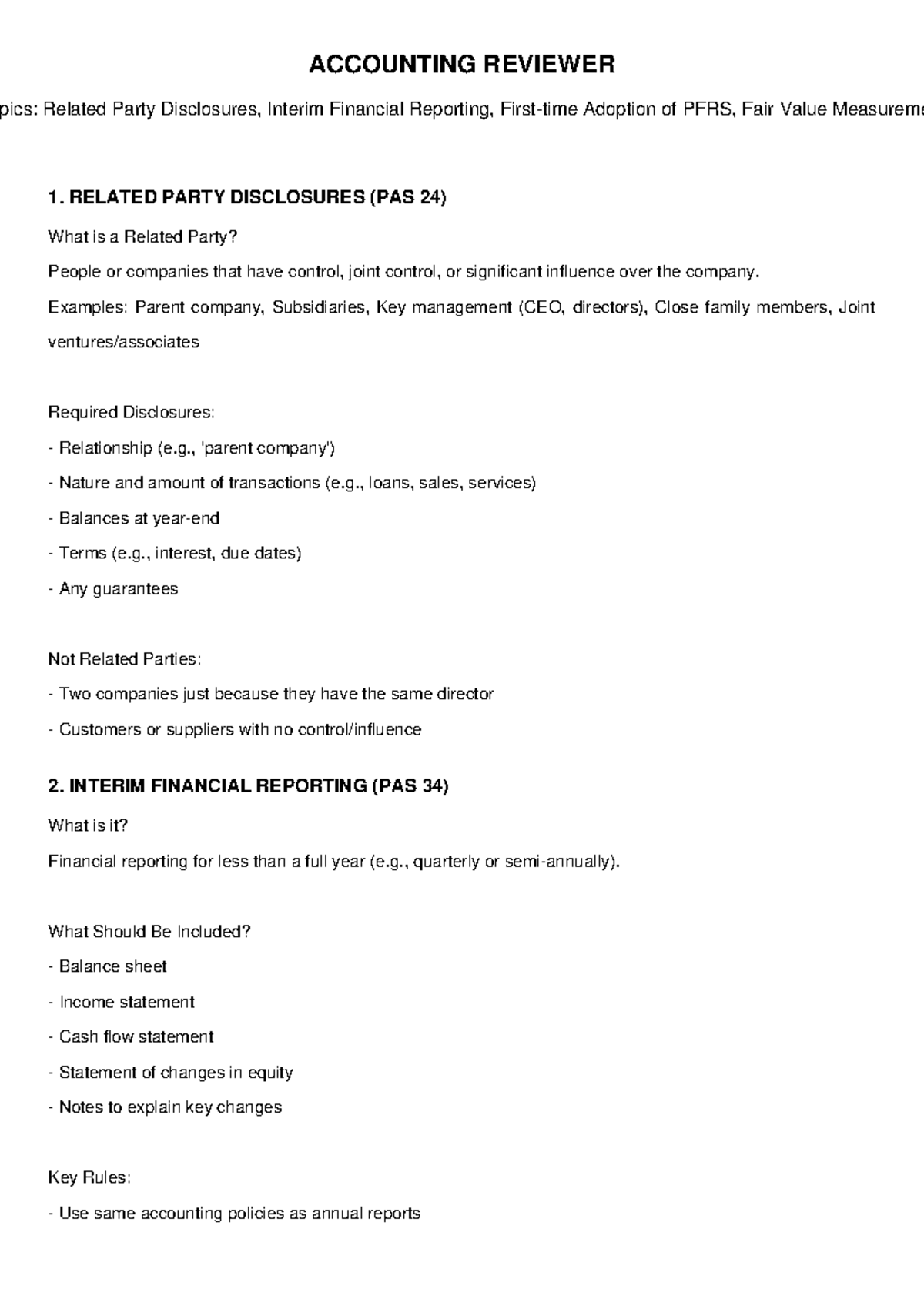 ACCOUNTING REVIEWER: Related Party Disclosures & PFRS Insights - Studocu
