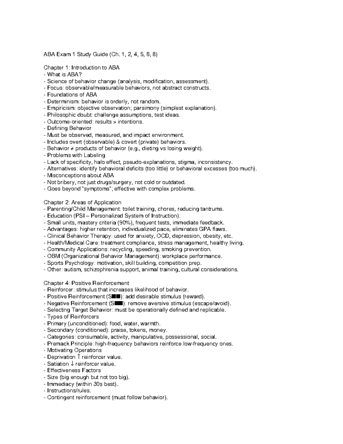 ABA Exam 1 Study Guide: Key Concepts from Chapters 1, 2, 4, 5, 6, 8 ...