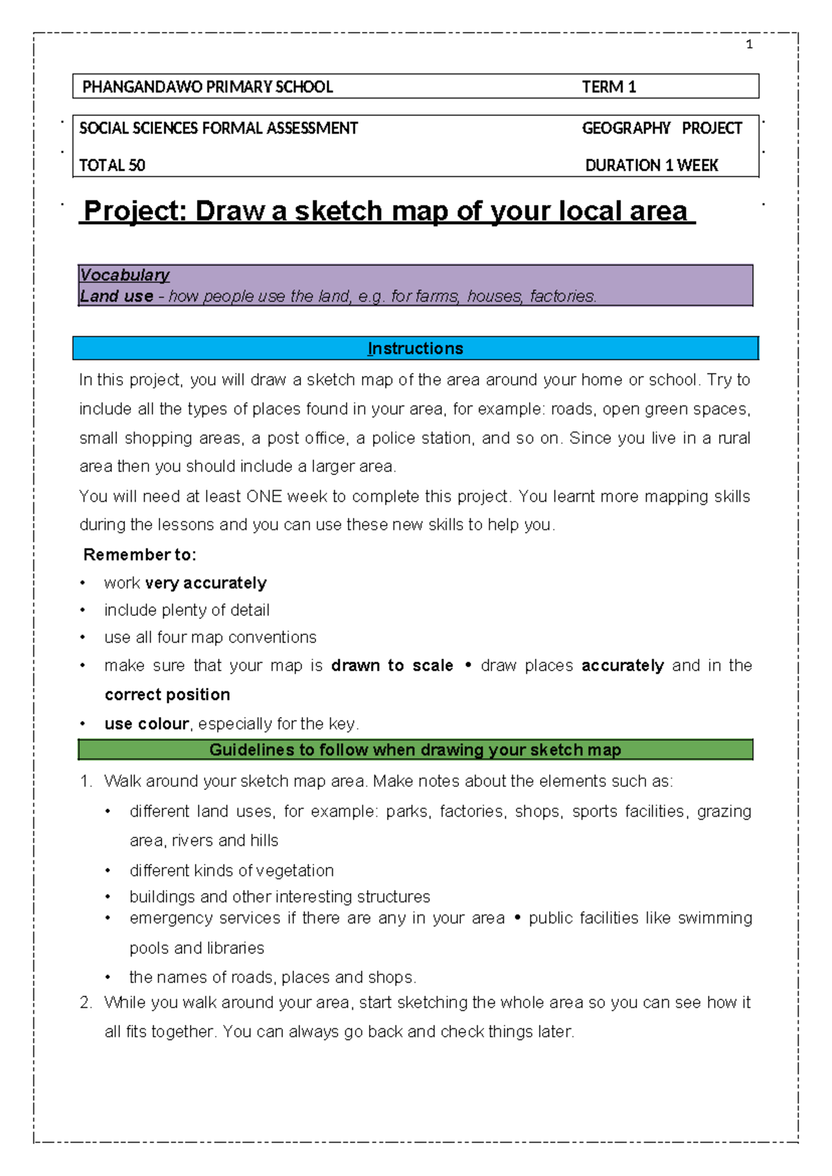 Grade 7 Geography Term 1 Project: Sketch Map of Local Area - Studocu