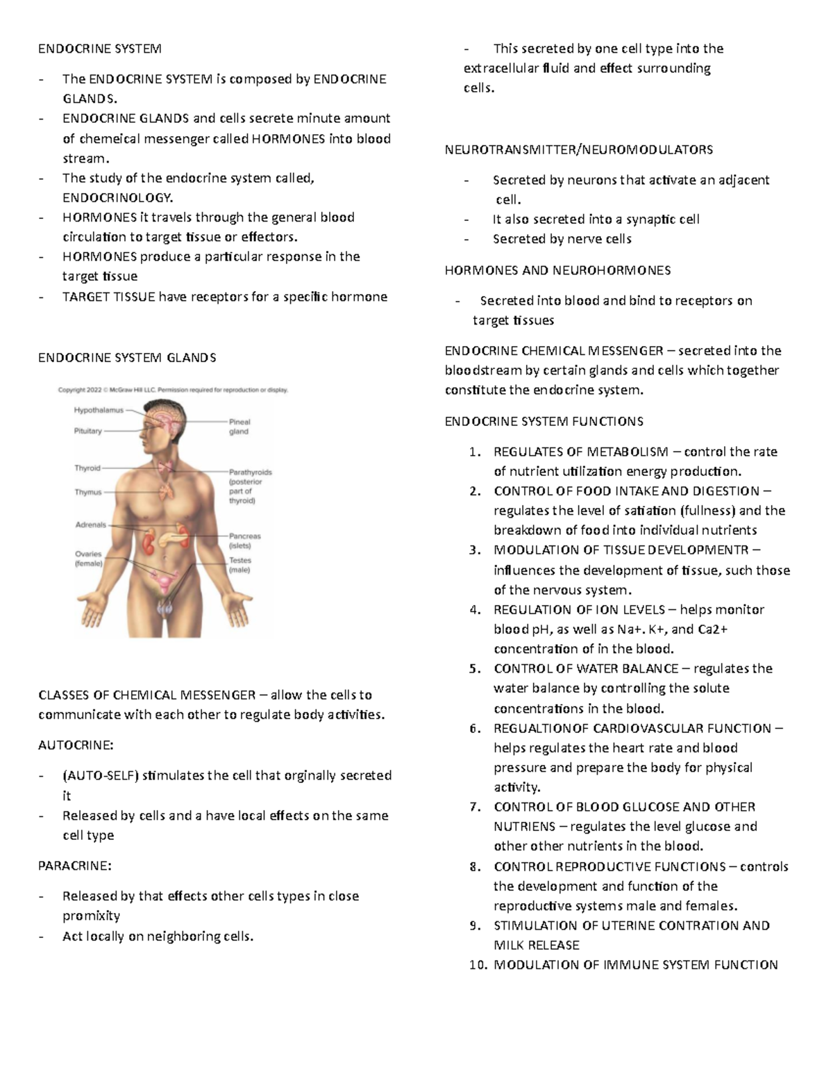 Endocrine System Overview - Concepts & Hormonal Functions (REVIEW 1 ...