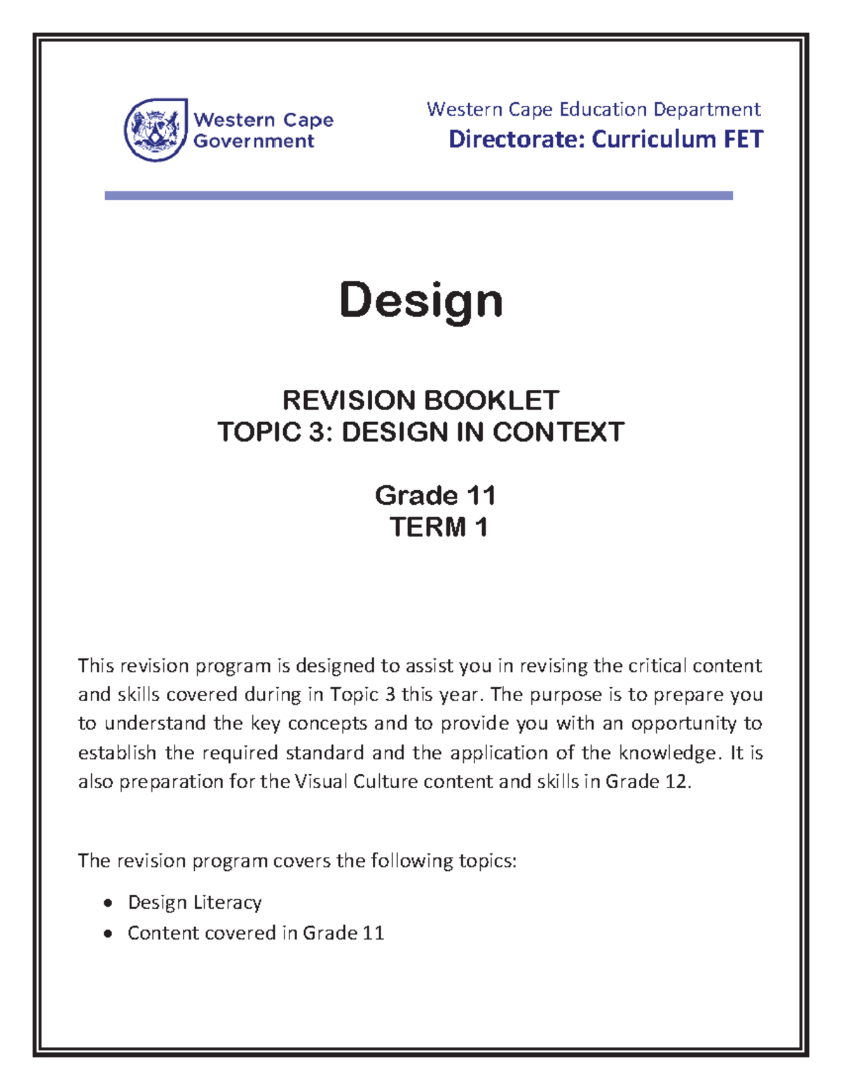 Grade 11 Design Revision: Term 1 - Topic 3 Overview and Key Concepts ...