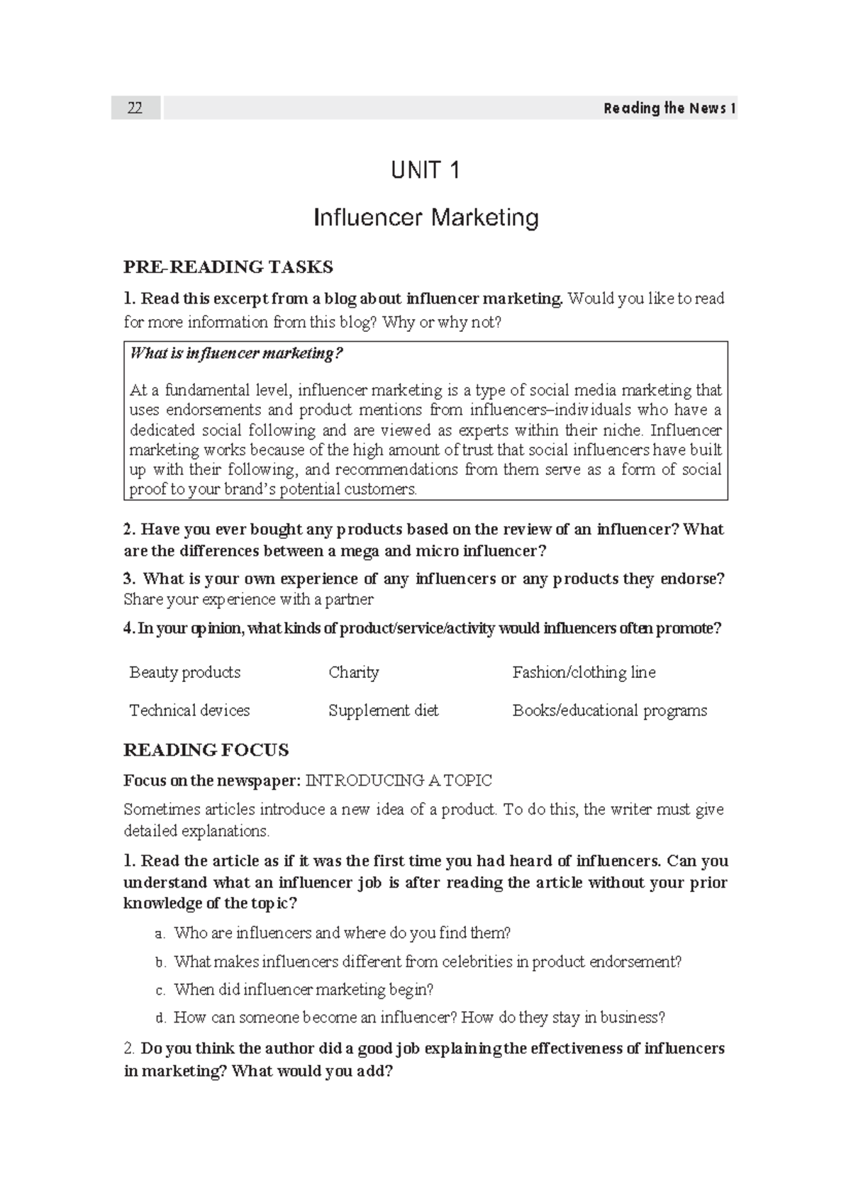 English News Reading 1 - Unit 1: Understanding Influencer Marketing - Studocu
