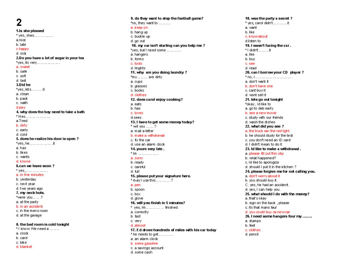 BOOK 9 QUIZ B: English Comprehension Practice Questions - Studocu