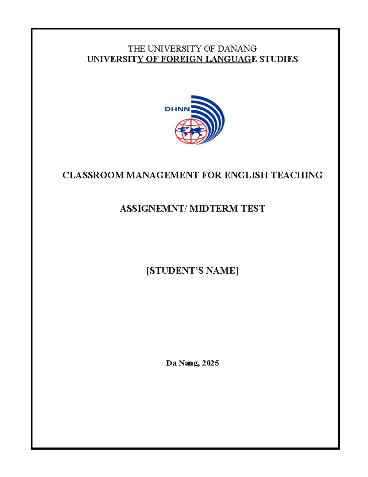 Assignment Cover Sheet - ngôn ngữ anh - THE UNIVERSITY OF DANANG ...