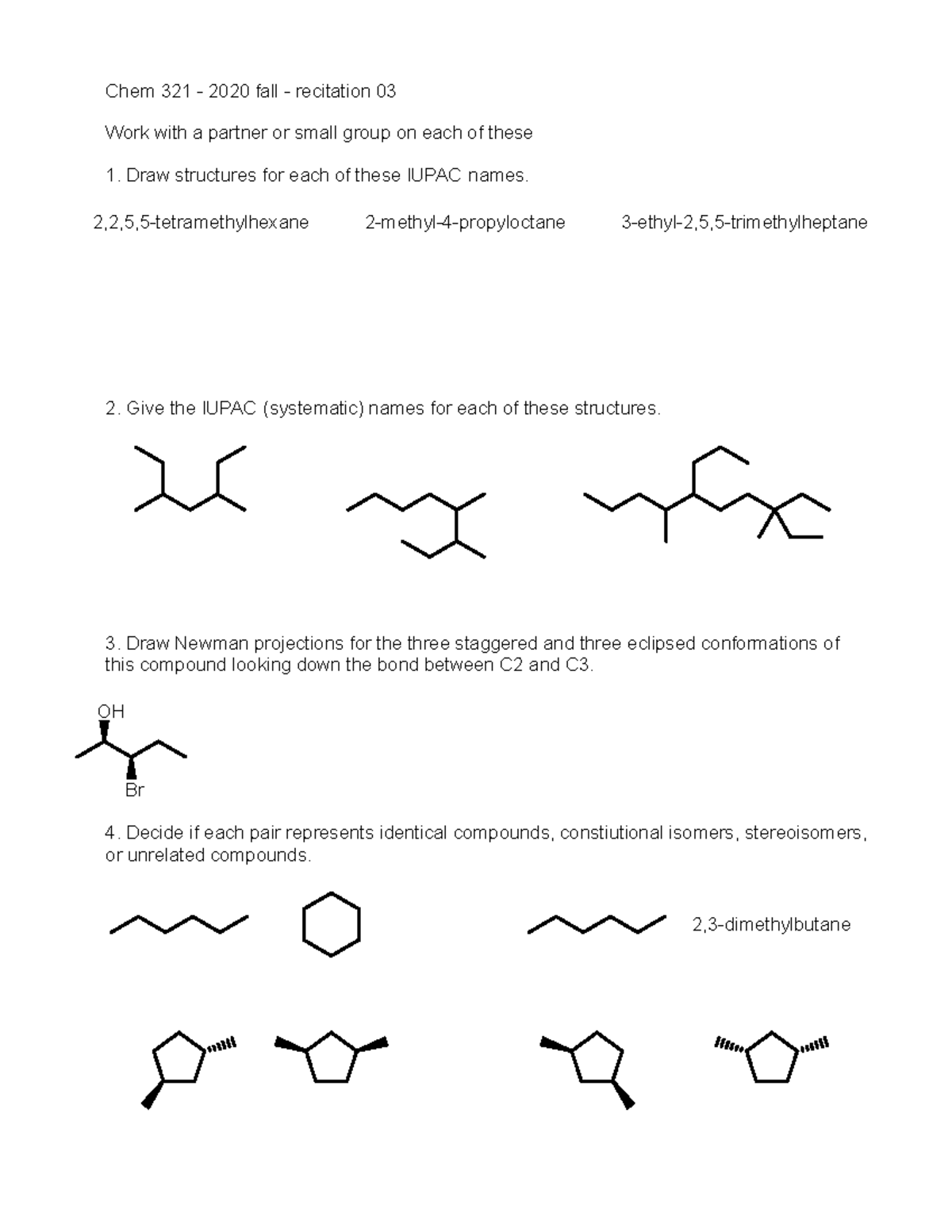 Chem 321 2021 fall recitation 03 - Work with a partner or small group ...