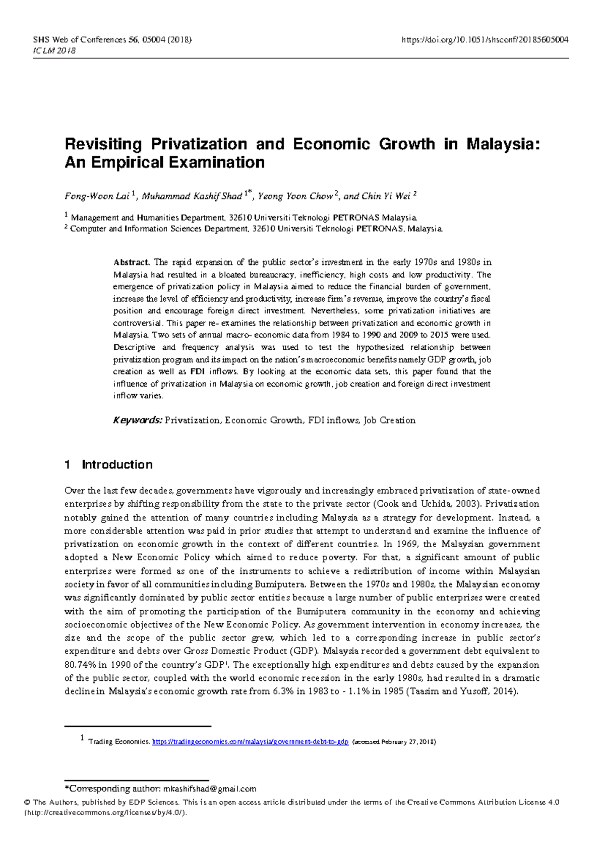 ICLM 2018: Revisiting Privatization and Economic Growth in Malaysia ...