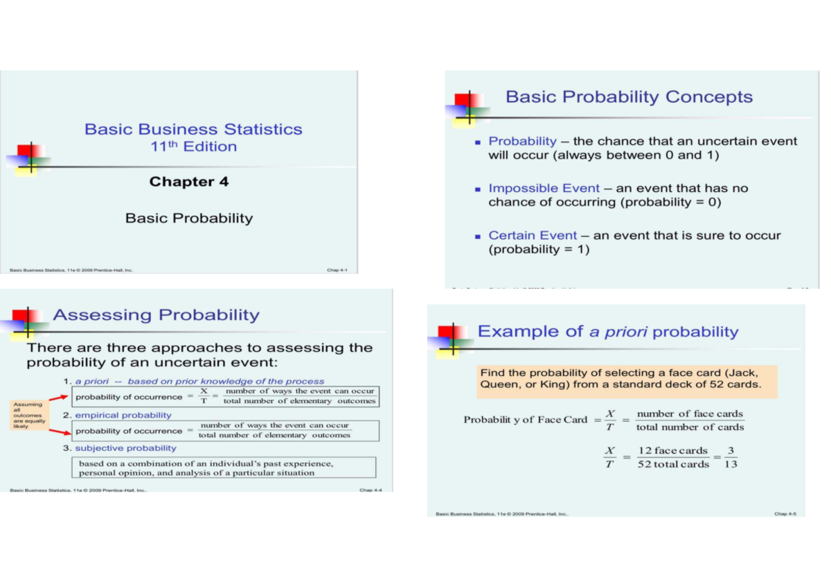 Basic Business Statistics 11e: Chapter 4 - Probability Concepts - Studocu