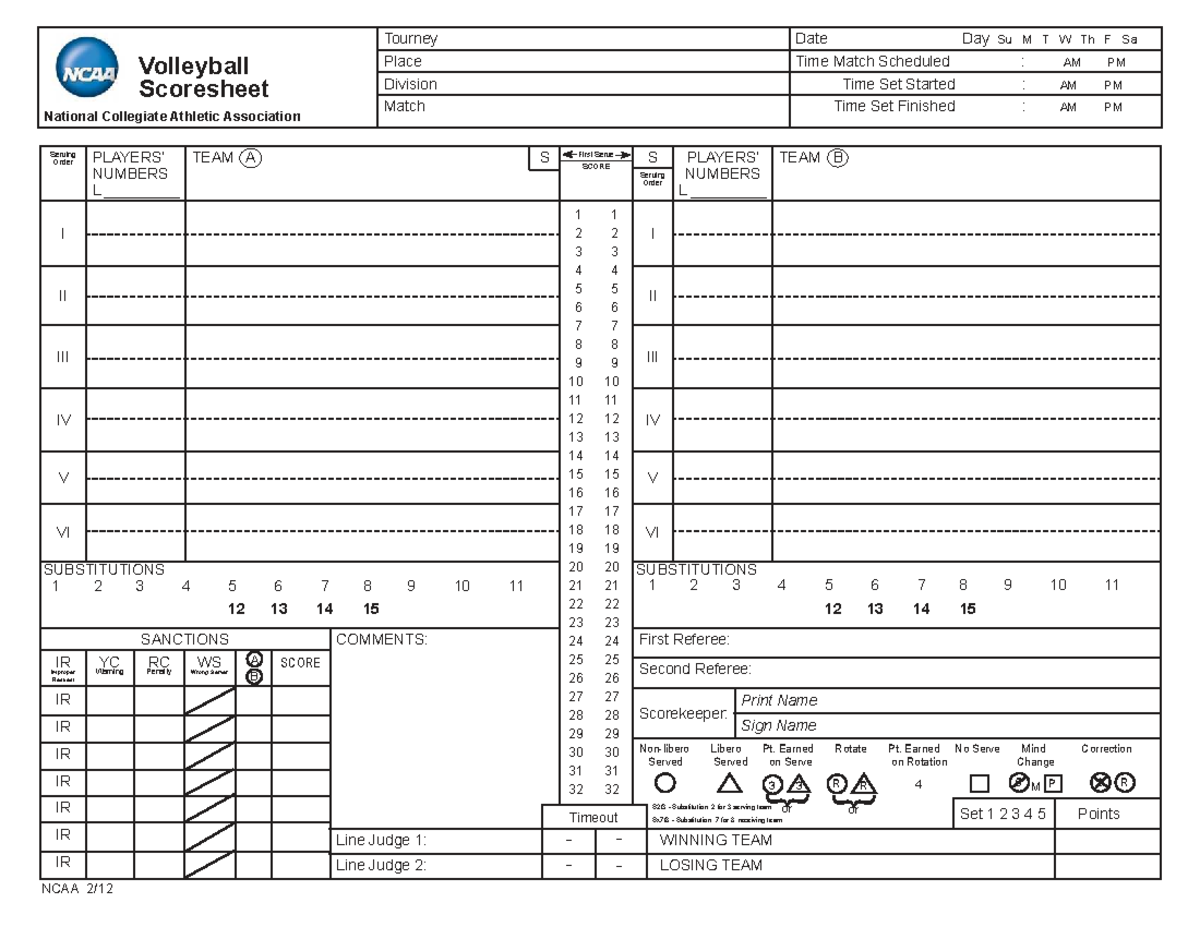 NCAA Volleyball Score Sheet: Match Details & Serving Order - Studocu