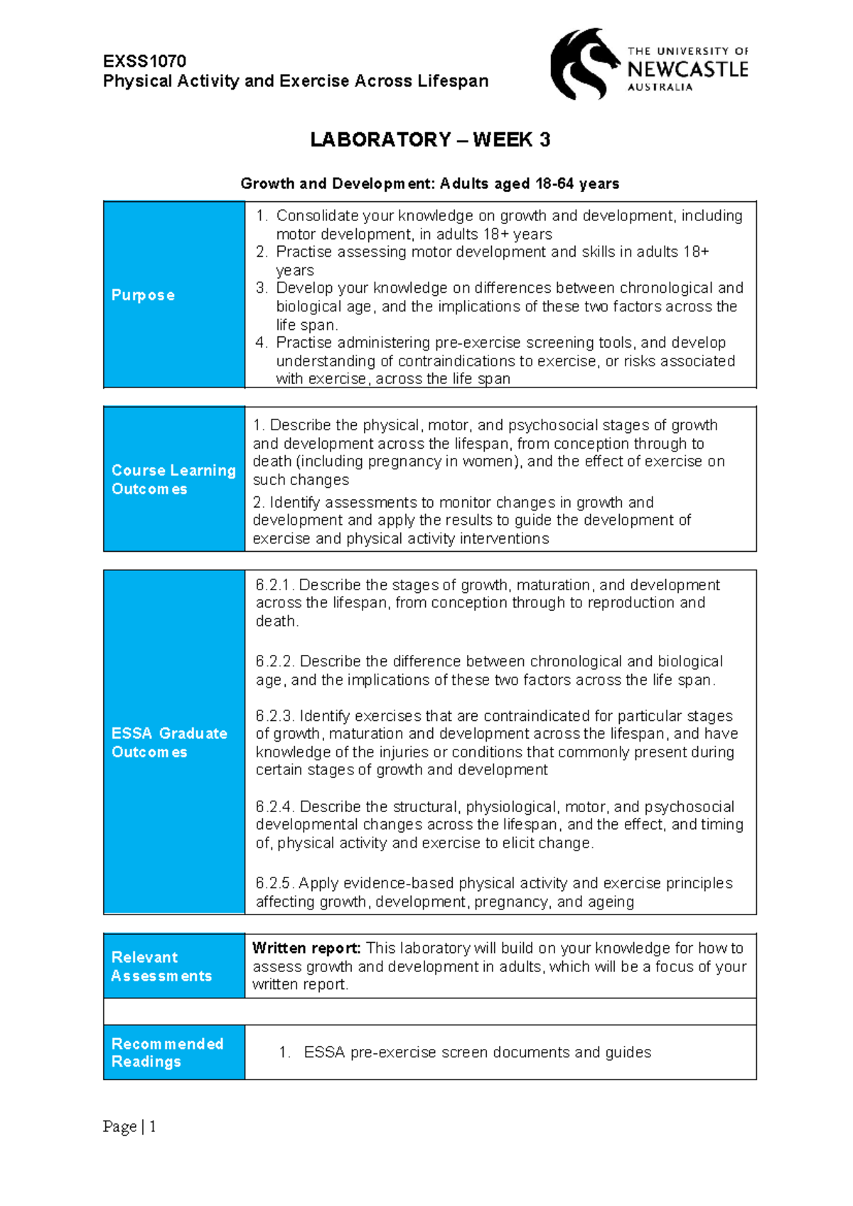 EXSS1070 Lab 3: Growth and Development in Adults - Key Insights - Studocu