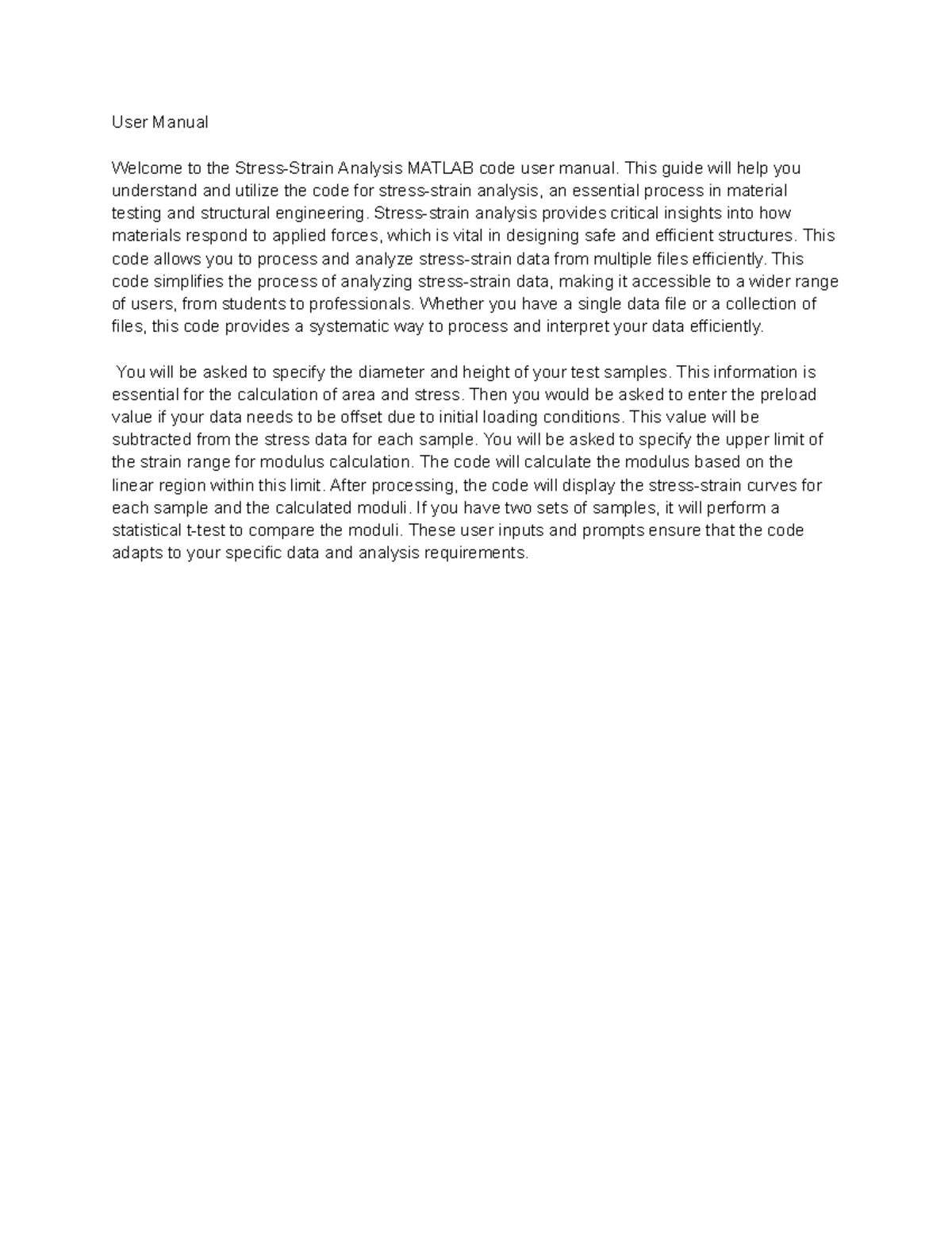 MATLAB Code User Manual for Material Analysis and Testing - Studocu