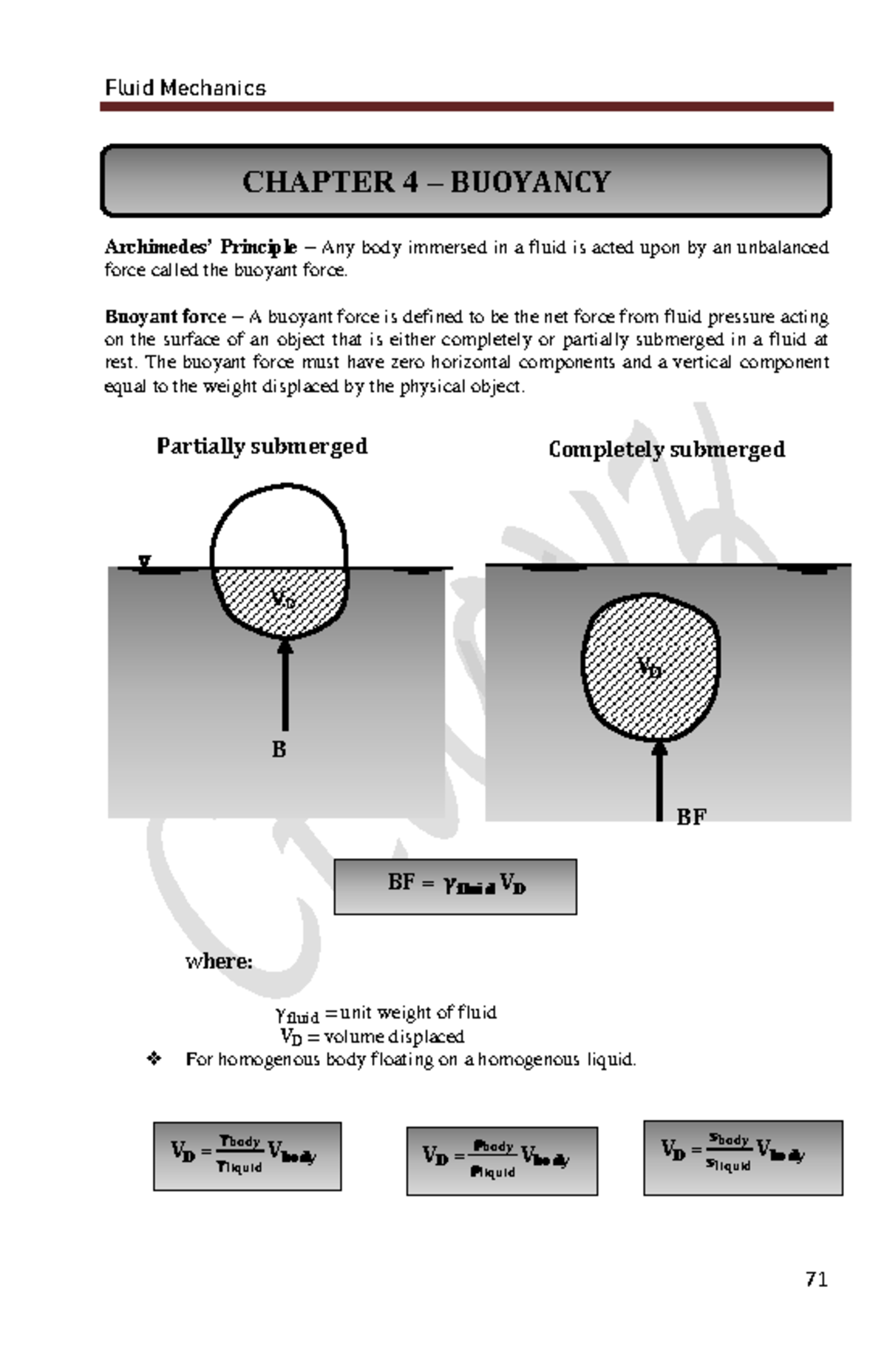 Fluid Mechanics (ENG123) Chapter 4: Buoyancy Principles & Examples ...