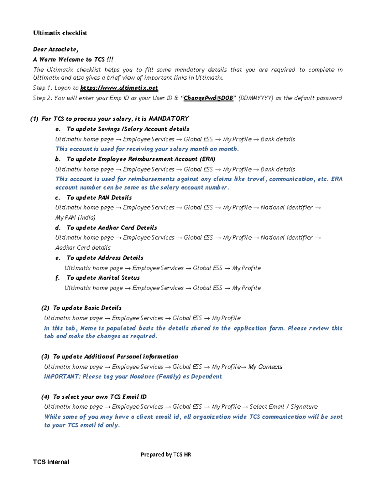 Ultimatix Checklist - Essential Updates for TCS Associates - Studocu