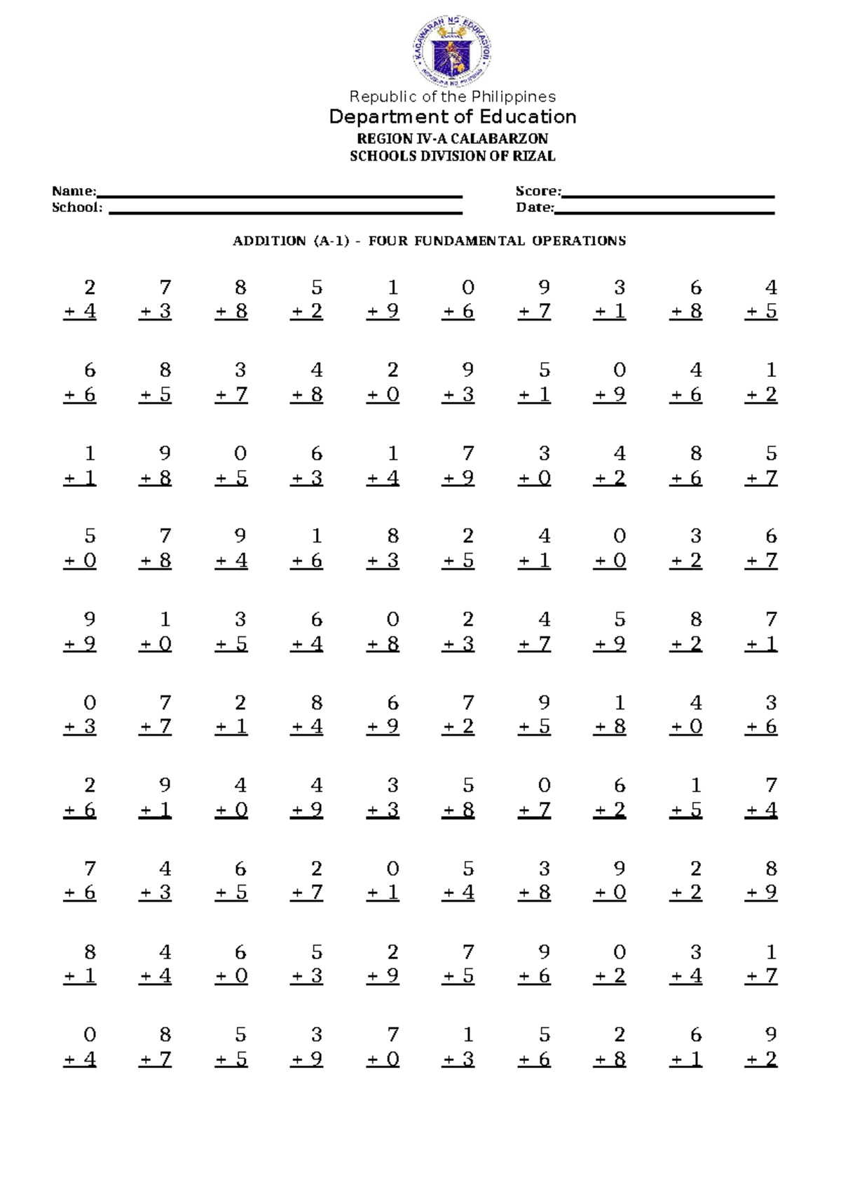 Addition, Subtraction, Multiplication, and Division Operations - DD ...