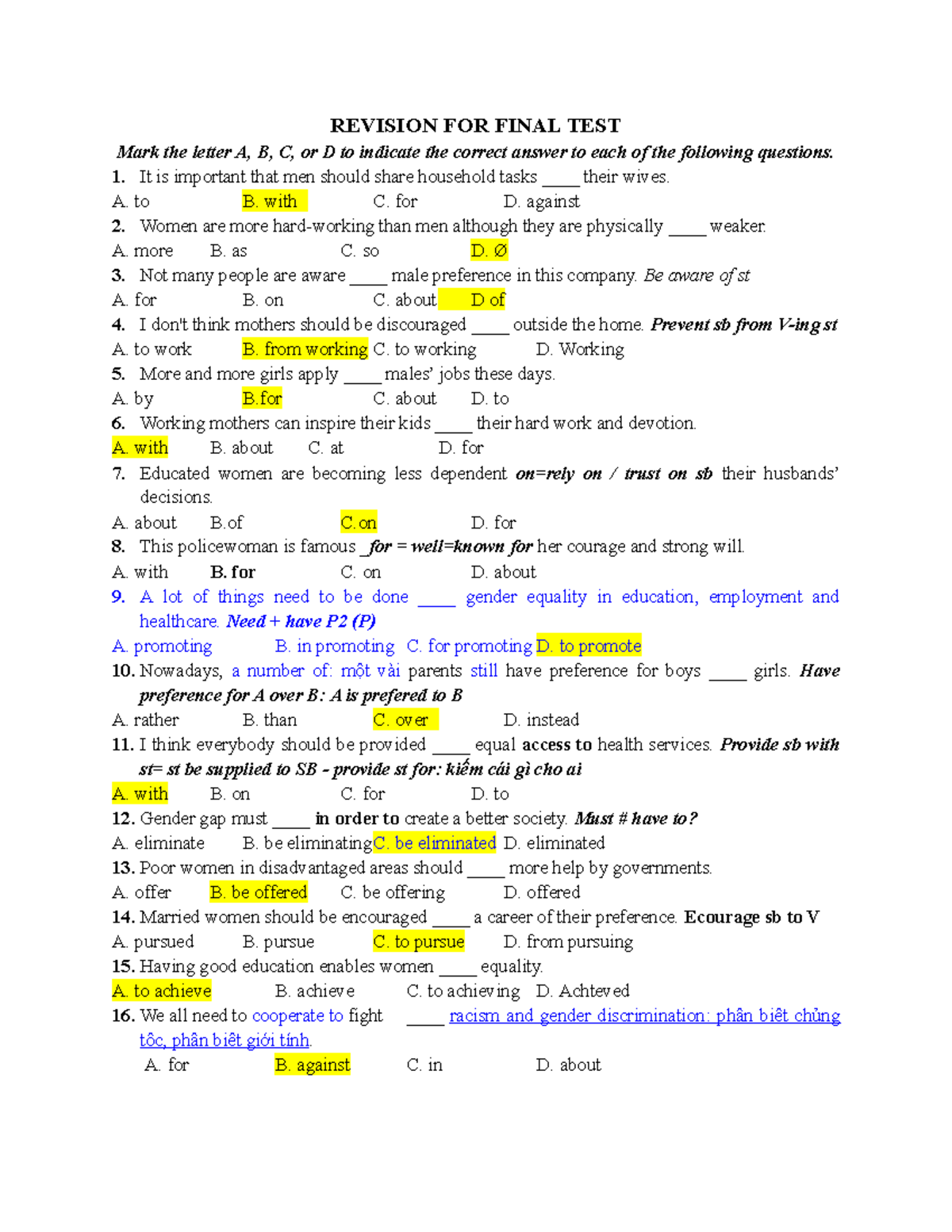 Final Test Review Key - 参考资料 for the English Exam - Studocu