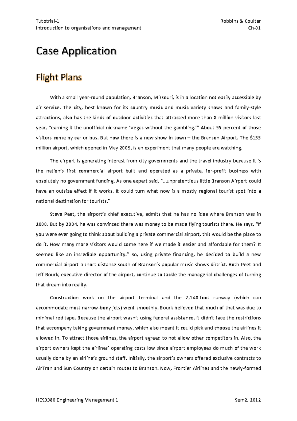 HES3380 Engineering Management 1 Sem2, 2012: Case Study on Branson ...