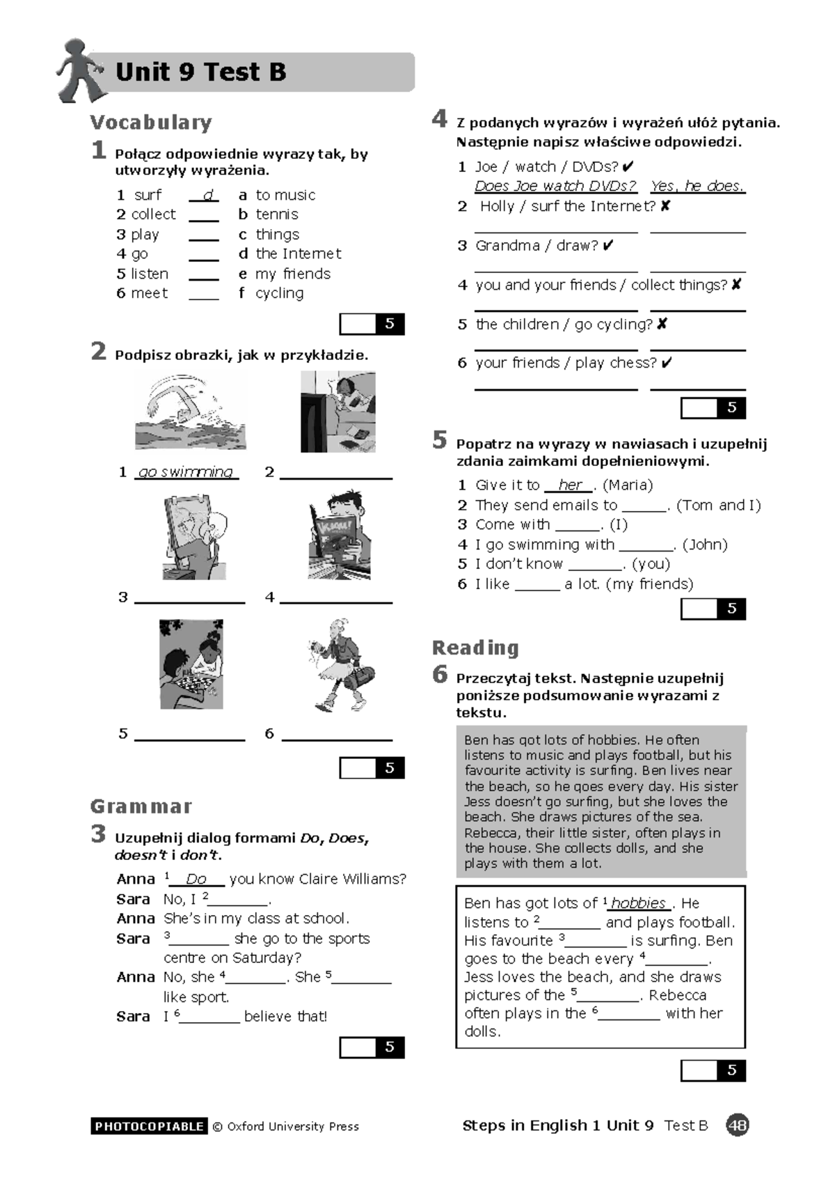 Steps in English 1 Unit 9 Test B: Vocabulary & Grammar Exercises - Studocu