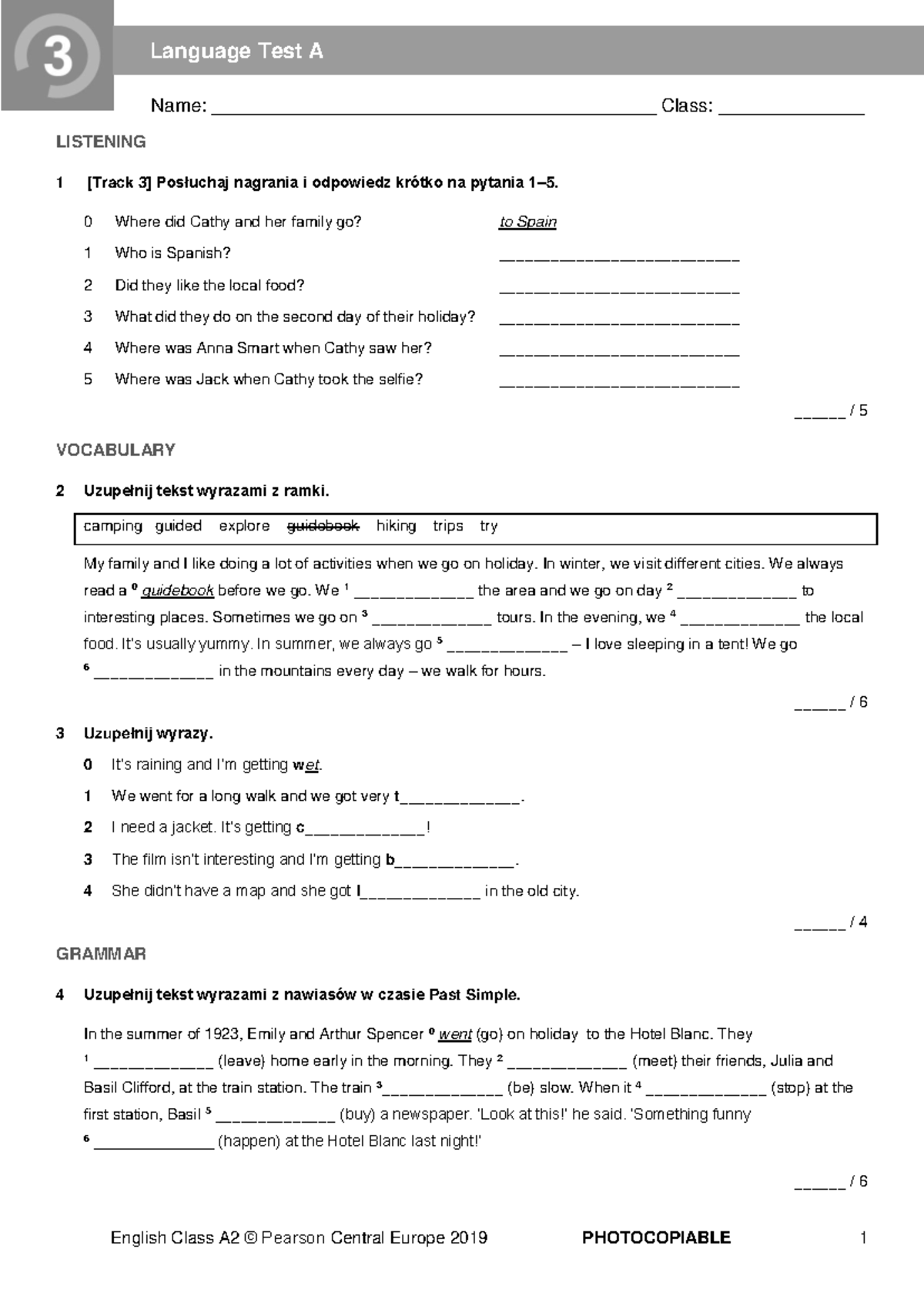 EC A2 Tests - Language Test 3A - Name ...