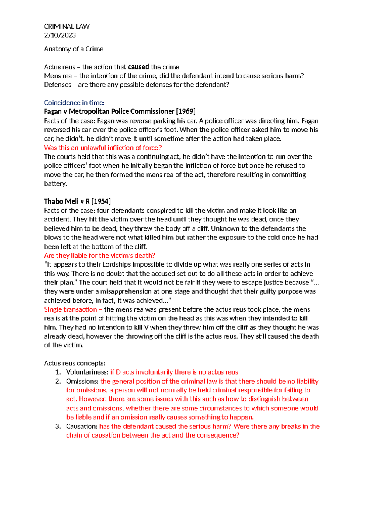CRIMINAL LAW 101: Anatomy of a Crime - Actus Reus & Mens Rea Notes ...