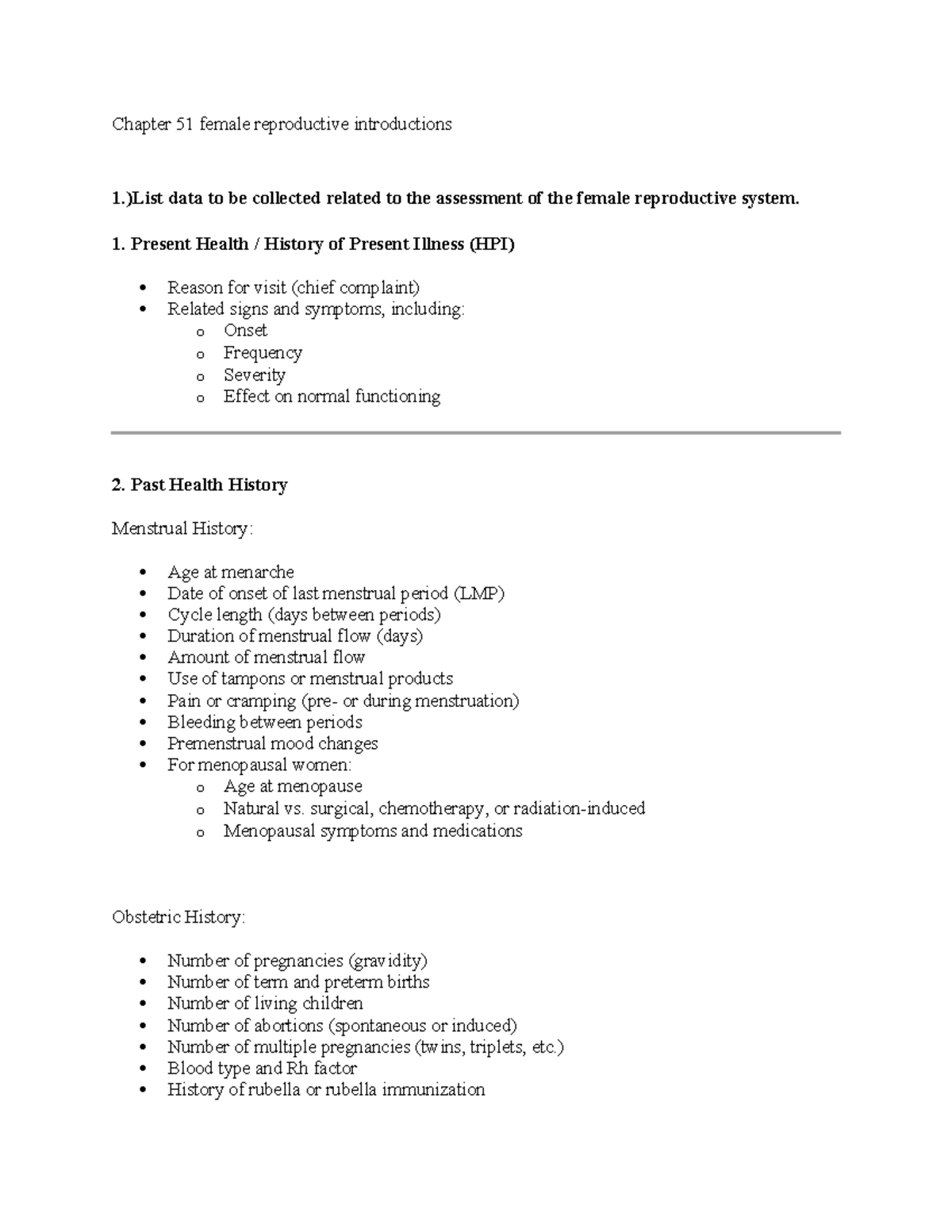 Ch 51 - Notes on Female Reproductive System Assessment & Care - Studocu