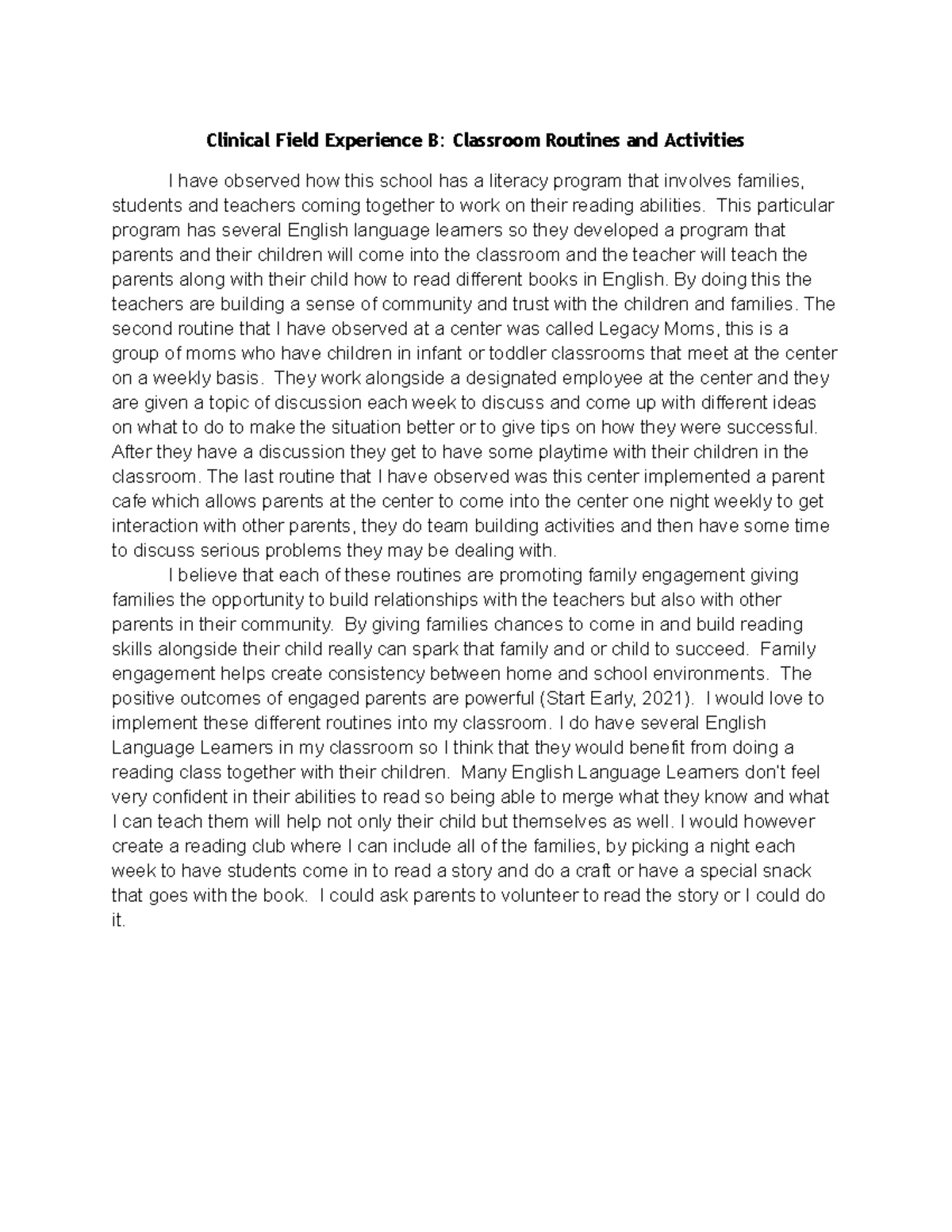ECE 360 Clinical Field Experience - Clinical Field Experience B ...