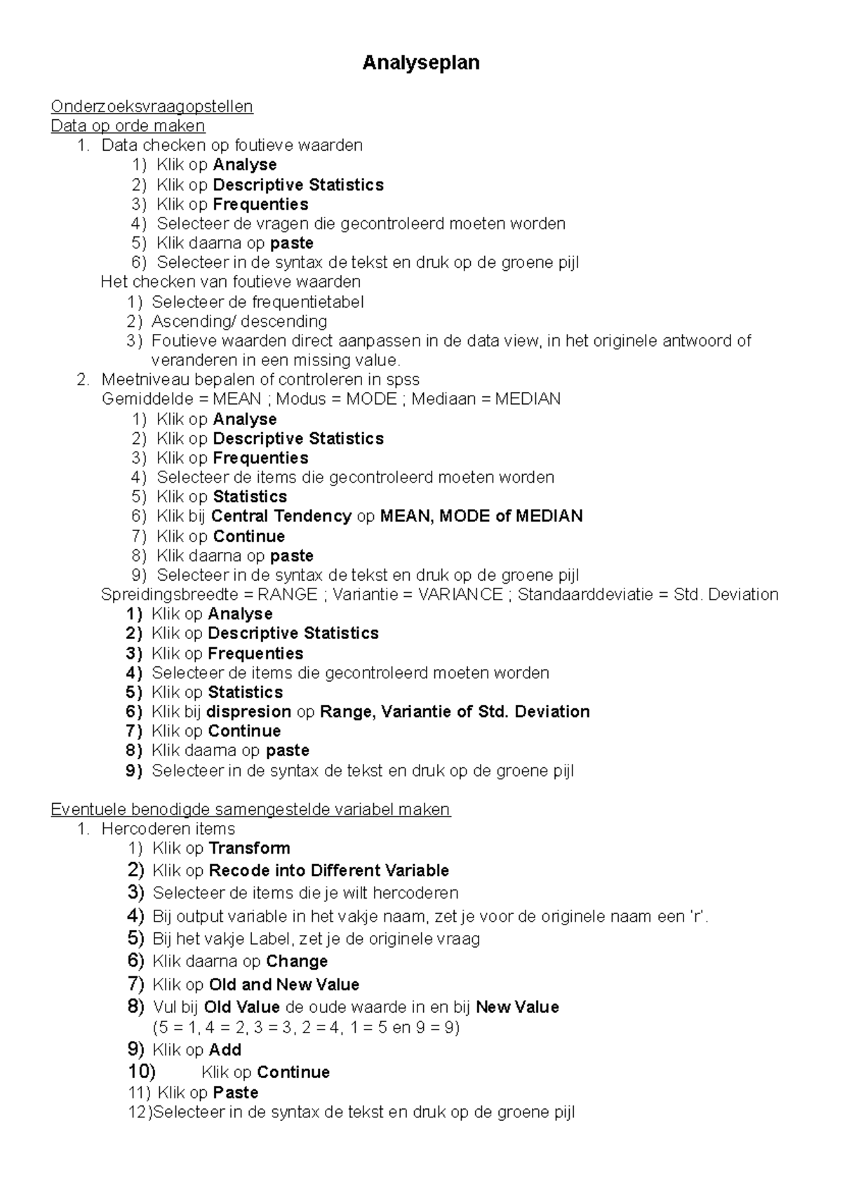 Analyseplan voor SPSS - Stappen voor Data-analyse en Statistieken ...