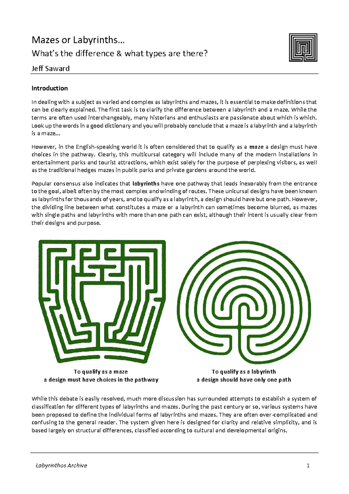 Labyrinth Typology: Understanding Maze Variants and Definitions - Studocu