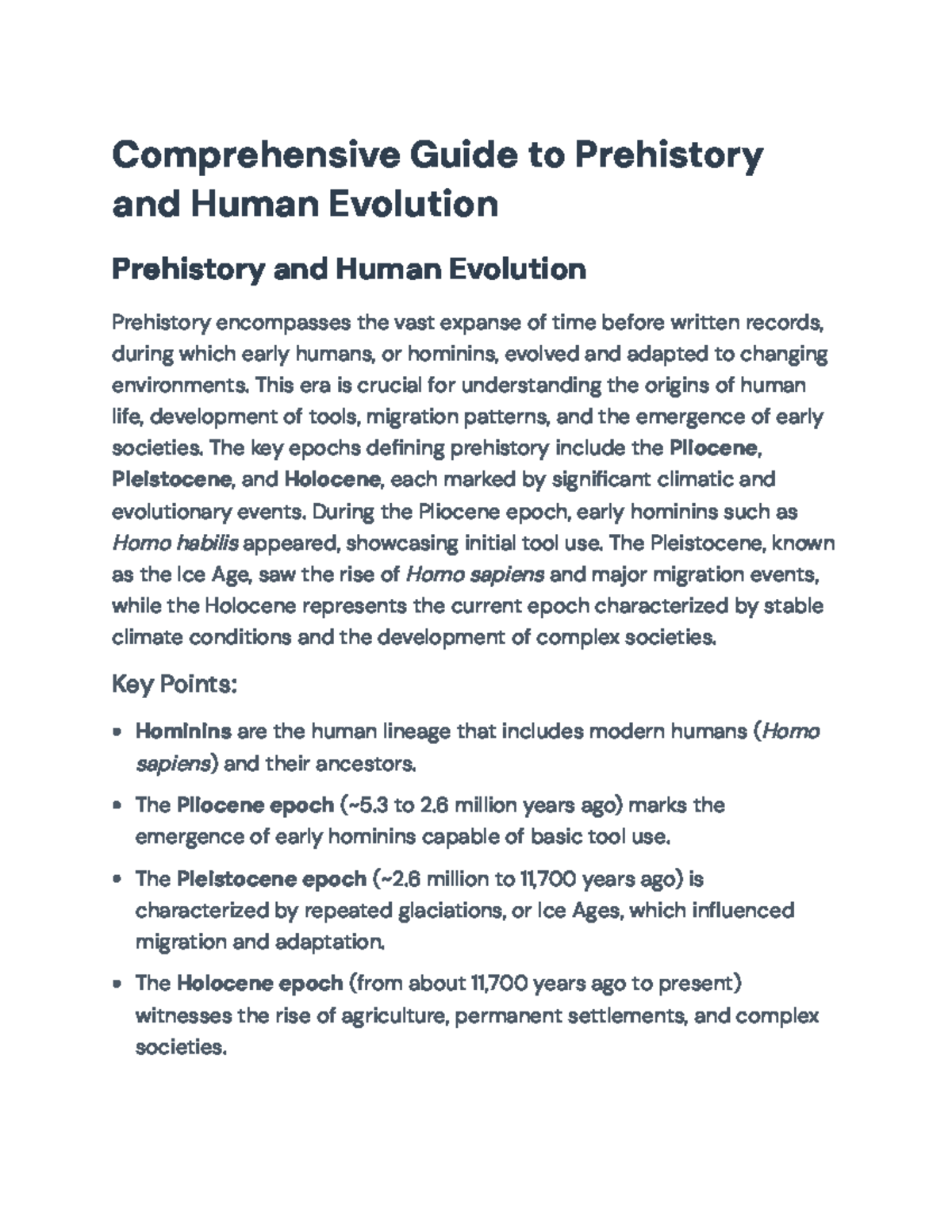 Comprehensive Overview of Prehistory & Human Evolution (HIST 101) - Studocu