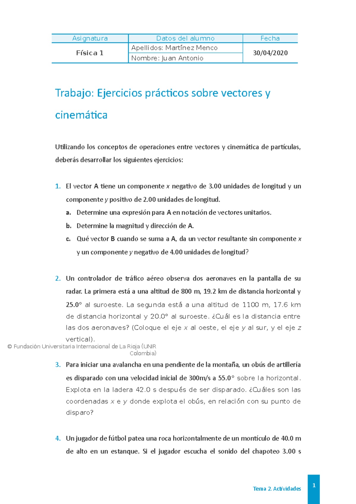 460066004 Trabajo 1 Ejercicios practicos sobre vectores y cinematica ...