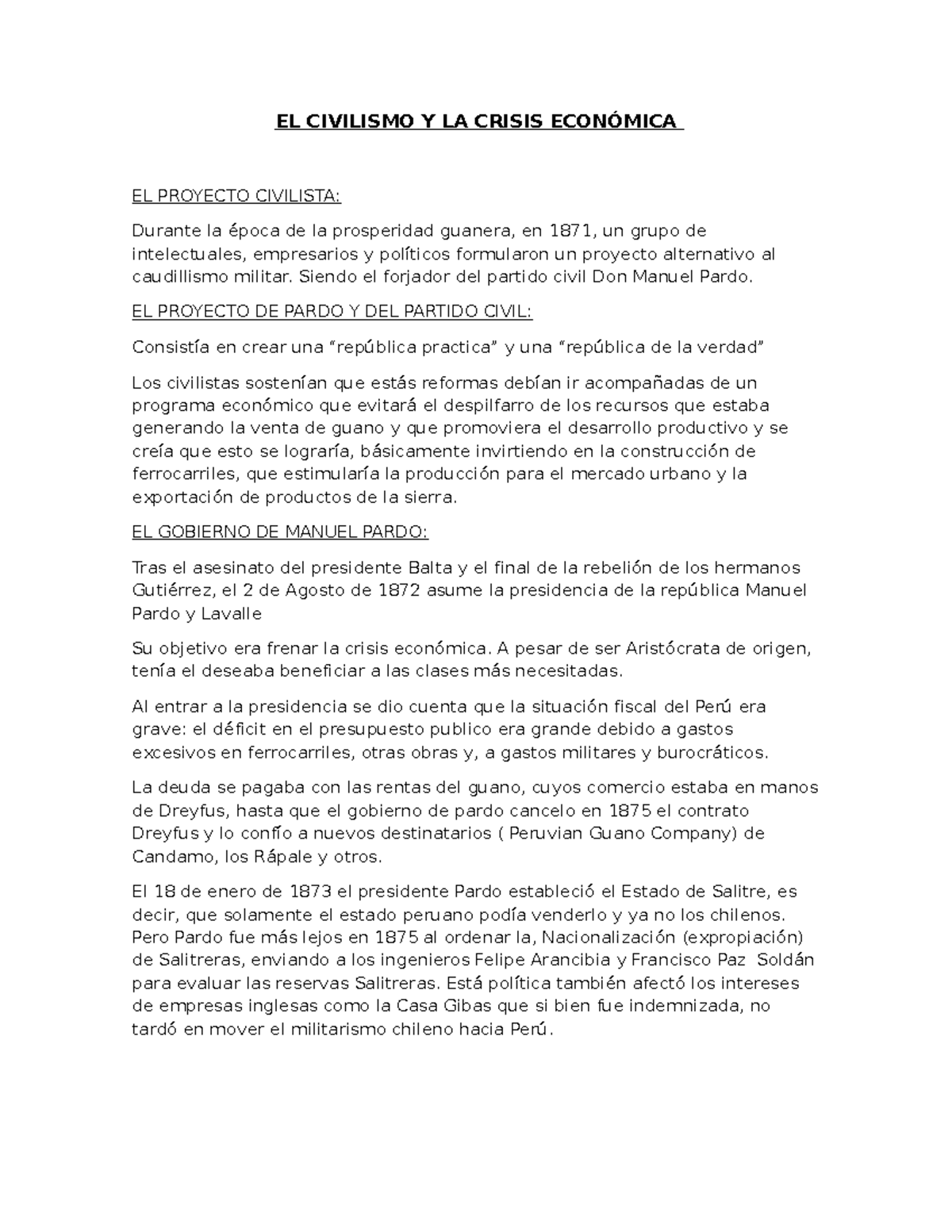 Civilismo y Crisis Económica en el Perú: Proyecto y Gobierno de Pardo ...