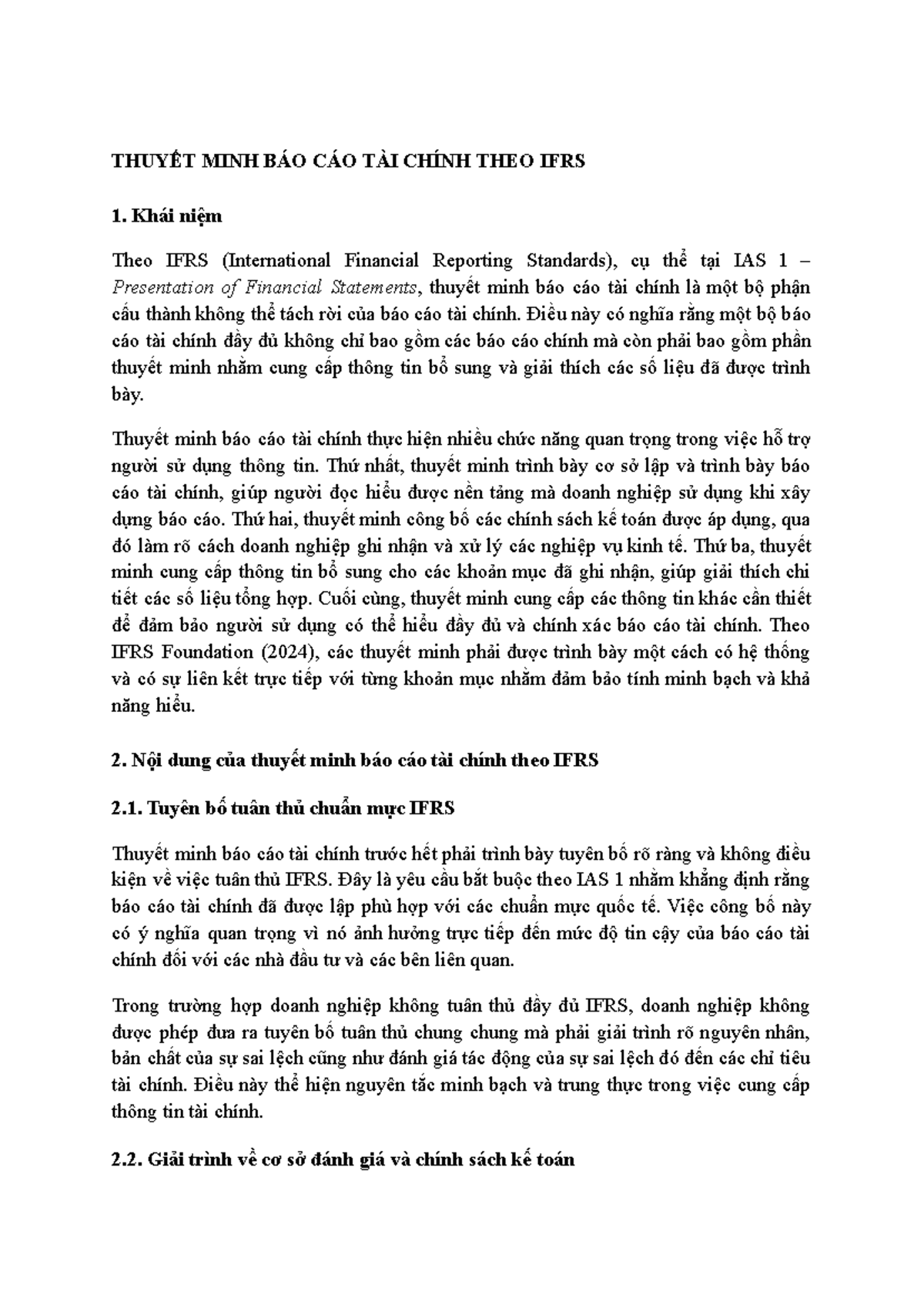 Nhóm 10 - Thuyết minh Báo cáo Tài chính theo IFRS - Studocu