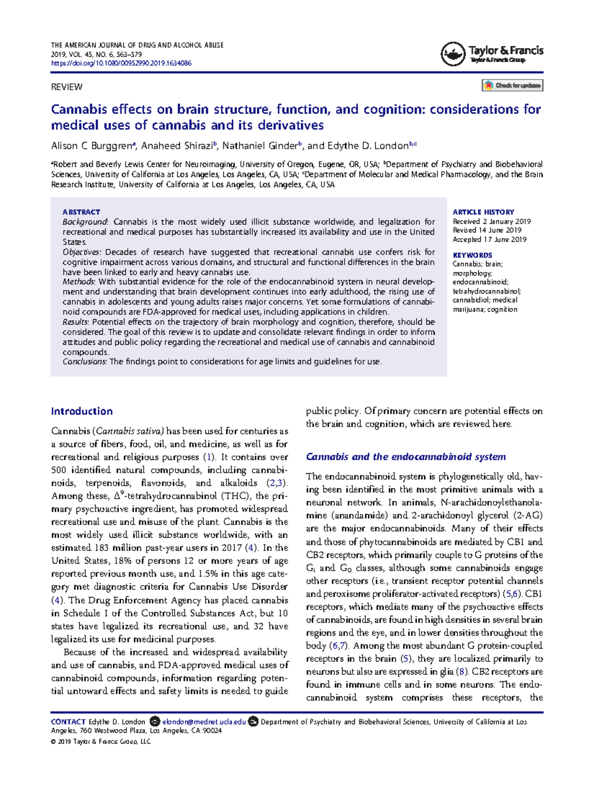 Cannabis Effects on Brain Function and Structure: Medical Implications ...