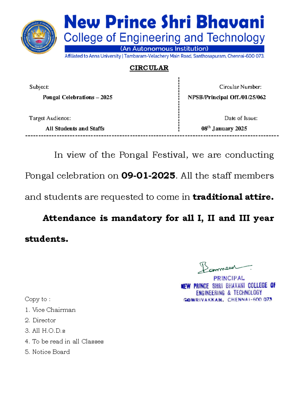 Pongal Celebrations-2025 - CIRCULAR Subject: Circular Number: Pongal ...