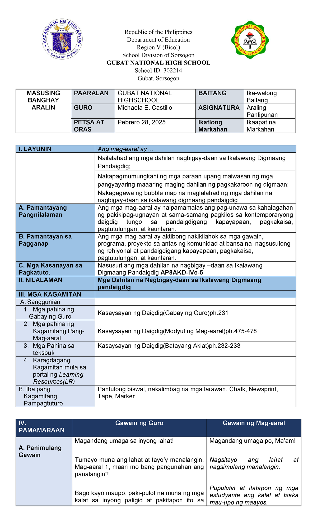 AP8 - WW2 - lesson plan AP - I. LAYUNIN Ang mag-aaral ay... Nailalahad ...