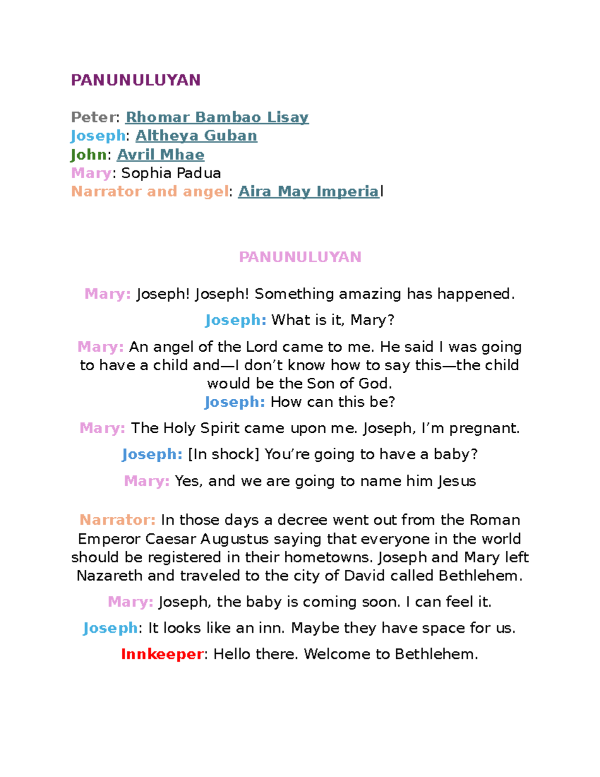 Panunuluyan: A Dramatic Interpretation of the Nativity Story - Studocu