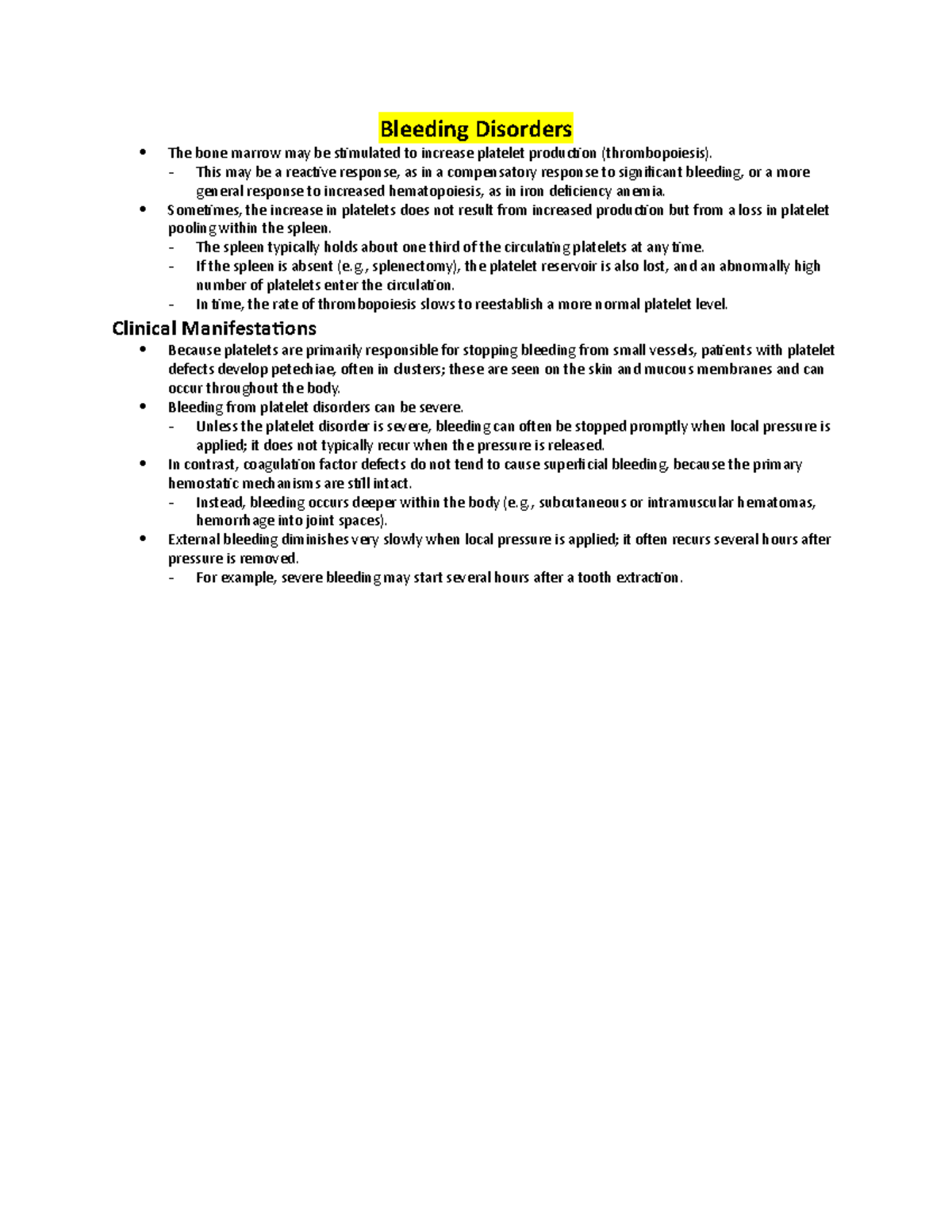 Bleeding Disorders Notes - Bleeding Disorders The bone marrow may be ...