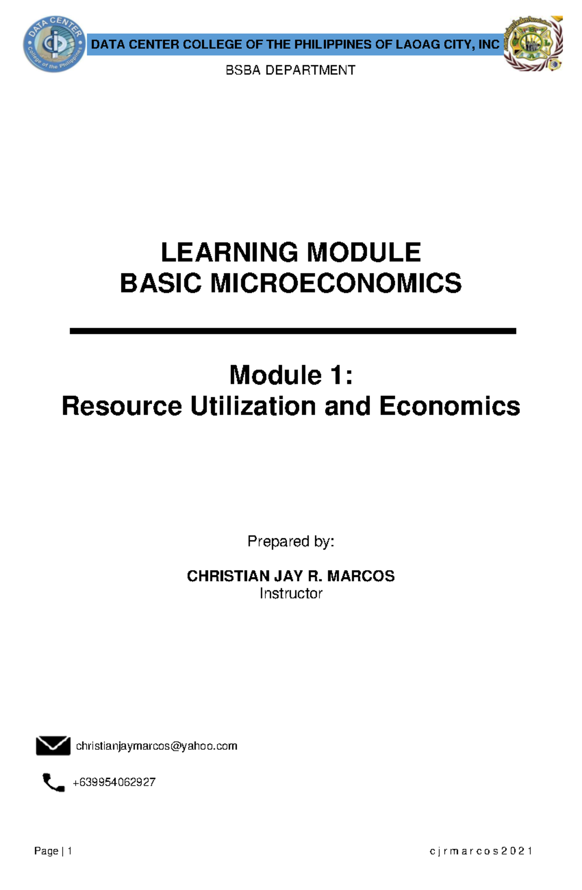 Basic Microeconomics BSBA Module 1: Resource Utilization Insights - Studocu