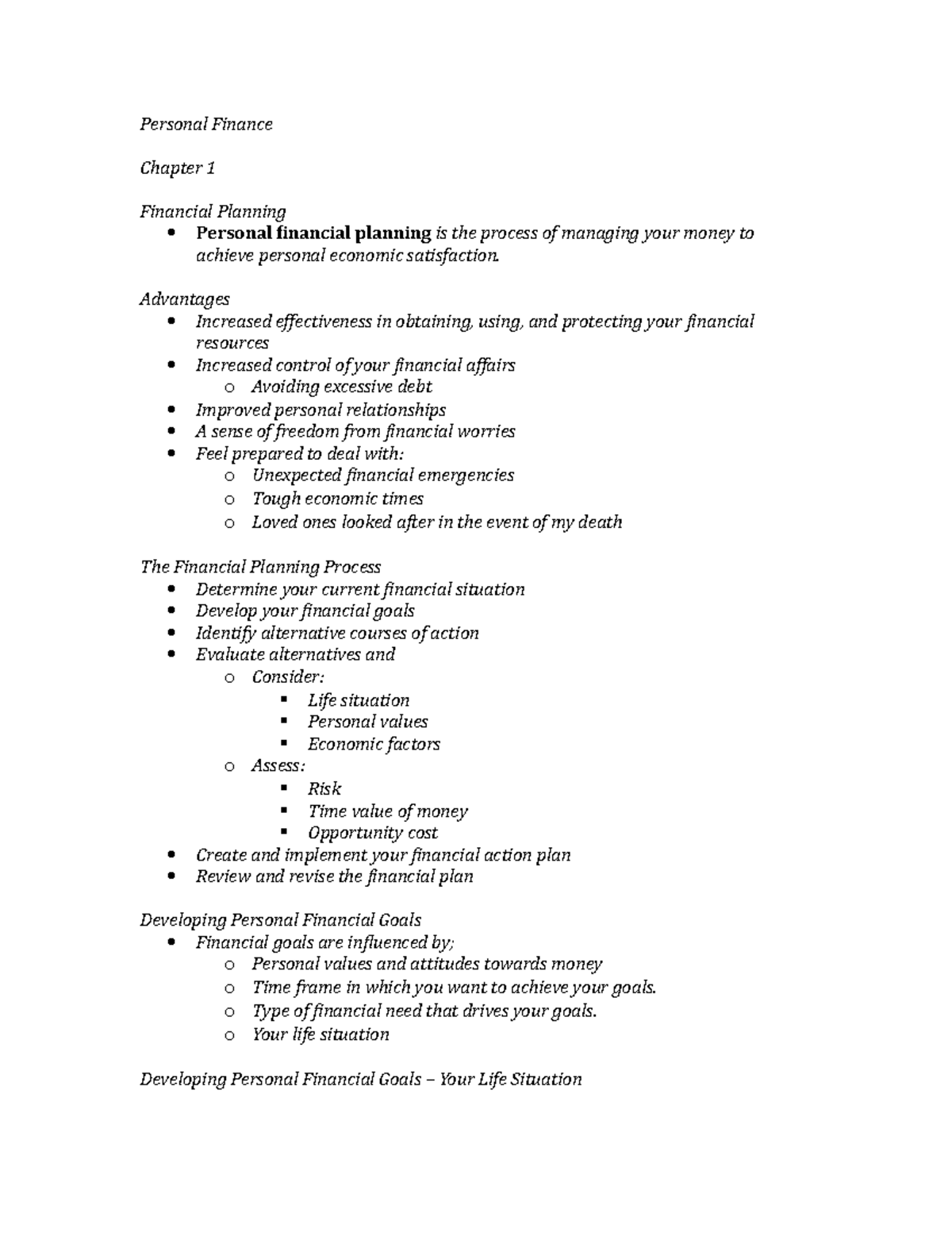 Lecture Notes - Personal Finance (FINC 101) - Comprehensive Overview ...