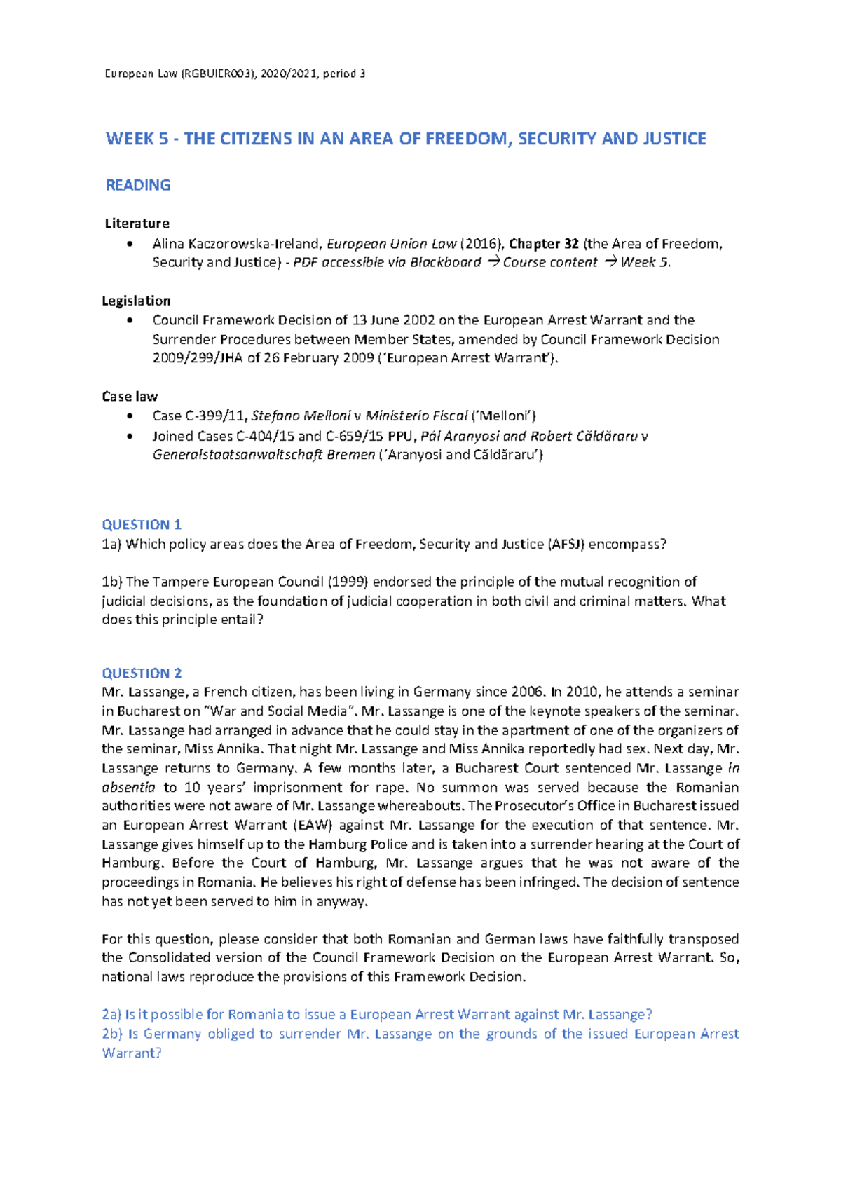 WEEK 5: Citizens in an Area of Freedom, Security, and Justice - AFSJ ...