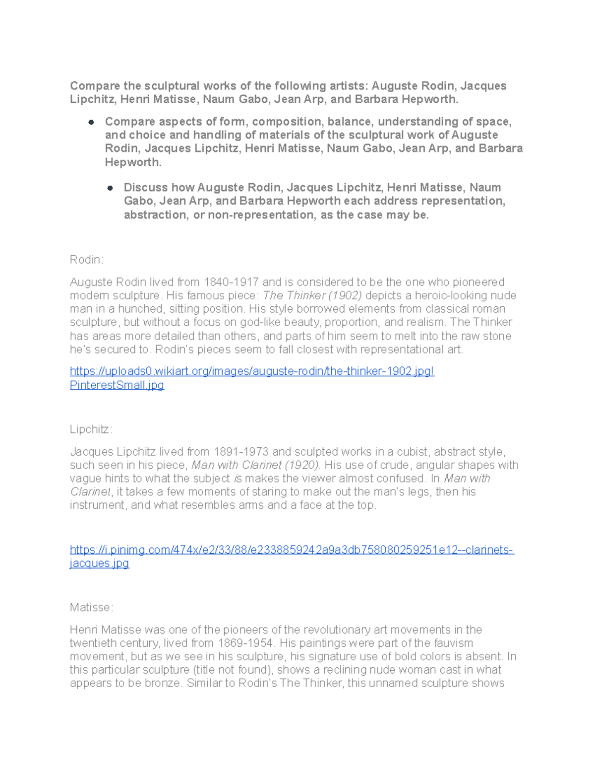 ART 1010 Assignment 9 - Compare the sculptural works of the following ...