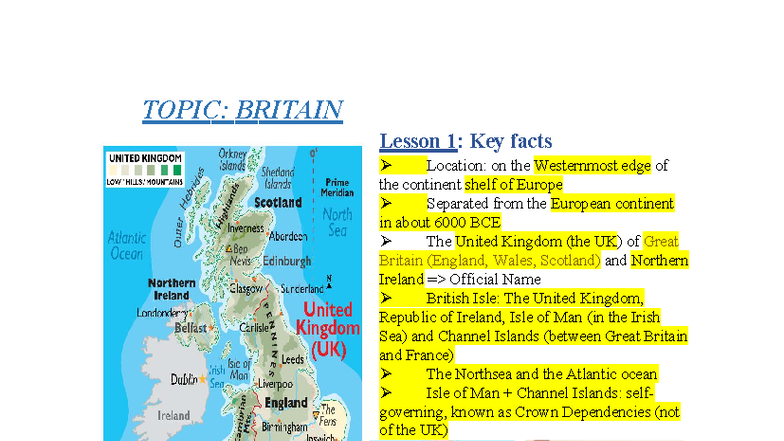 Britain Lesson 1-4: Key Facts, History, and Culture Overview - Studocu