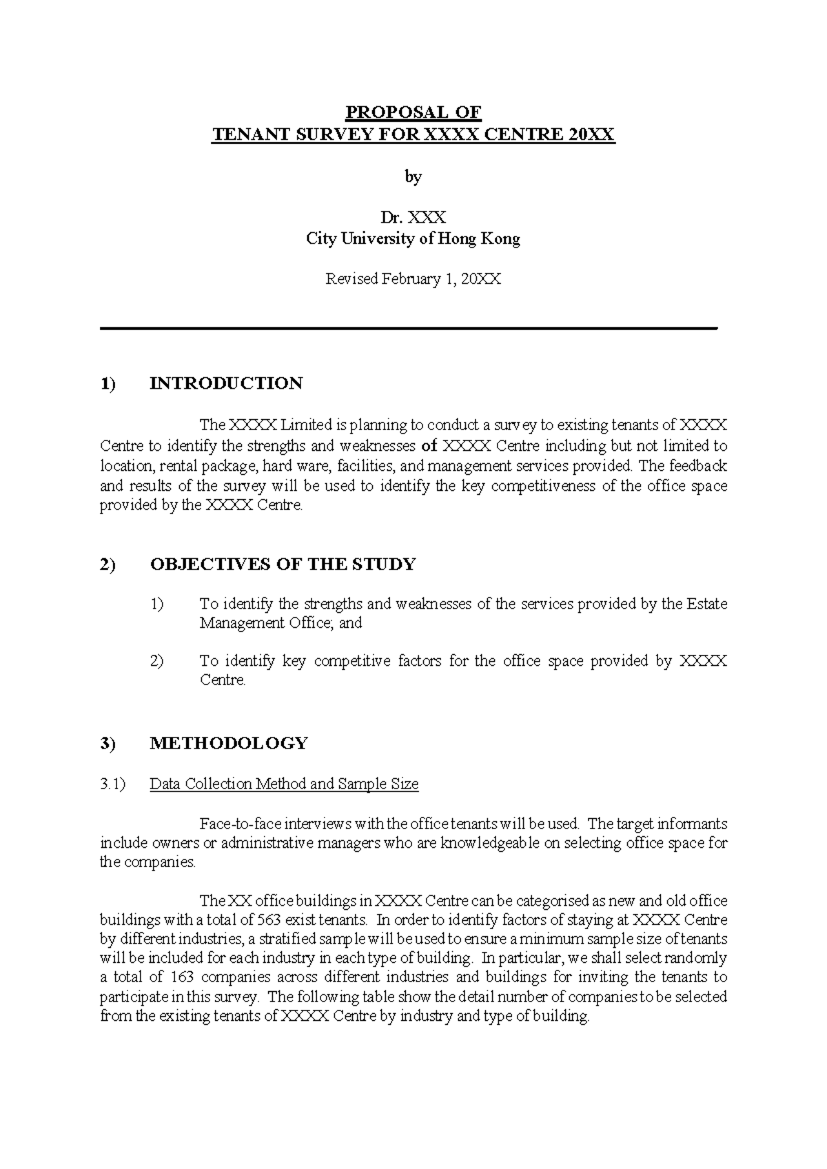 Proposal for Tenant Survey at Centre 20XX - Week 2 Example - Studocu