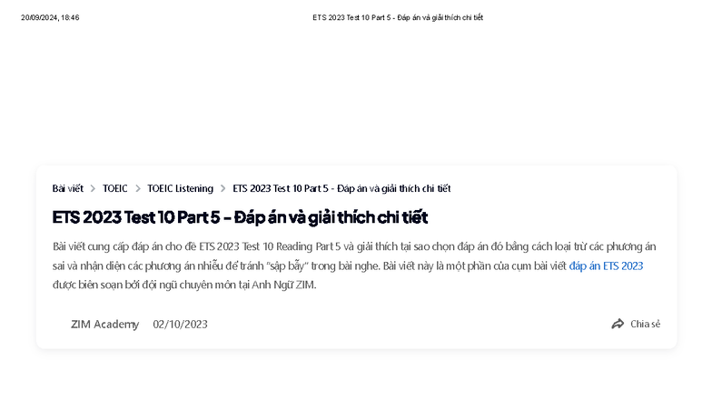 ETS 2023 Test 10 Part 5: Đáp án và Giải thích Chi Tiết - Studocu
