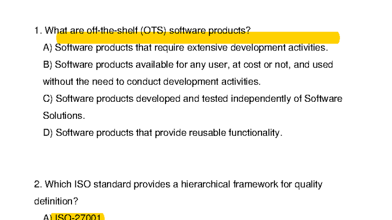 CS611 Midterm MCQs: Software Quality Concepts and Definitions - Studocu