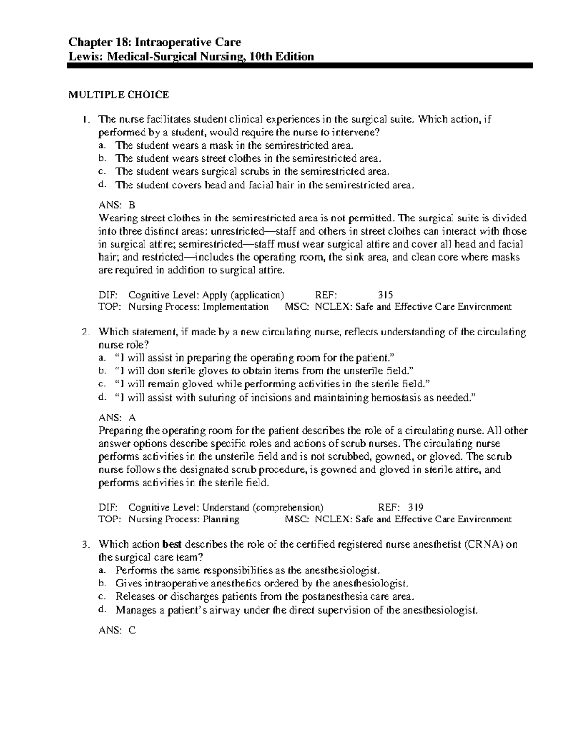 Chapter 18 - Intraoperative Care: Key Concepts for Nursing Exam ...