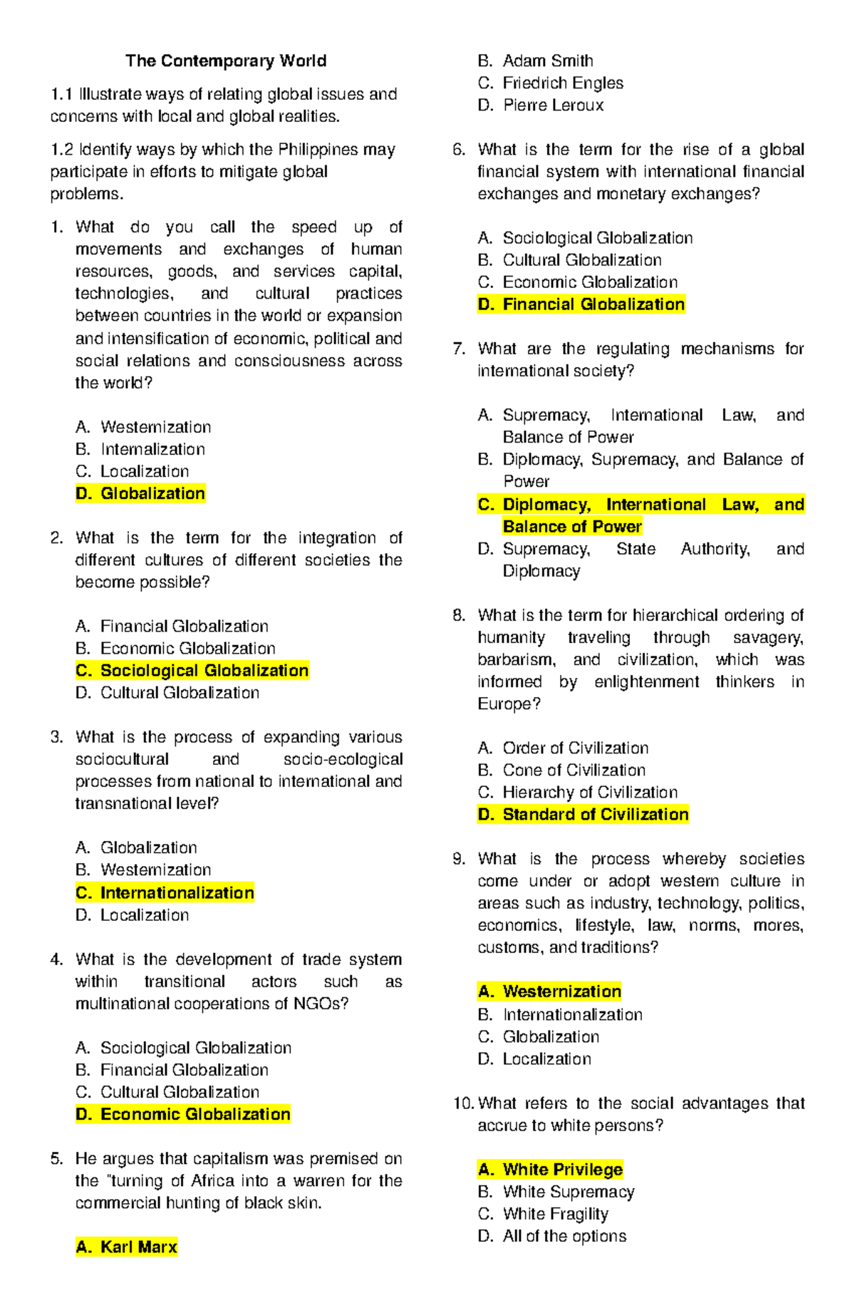 The Contemporary World: Reviewer Notes and Key Concepts - Studocu