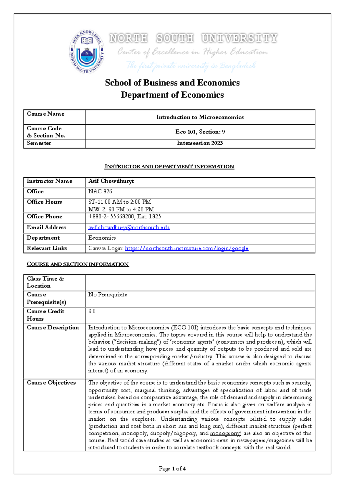 Course - School of Business and Economics Department of Economics ...