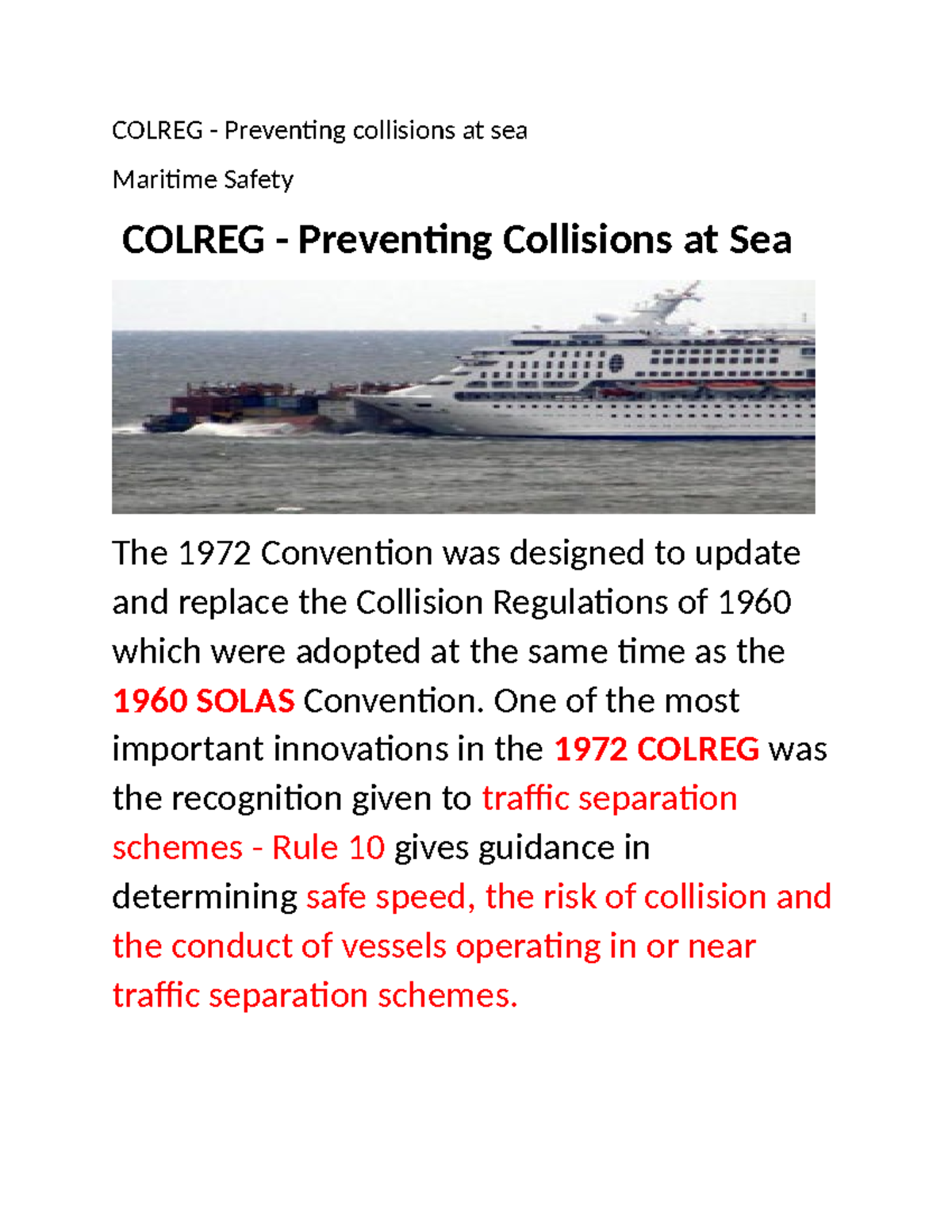 COLREG 1972: Preventing Collisions at Sea - Study Guide - Studocu