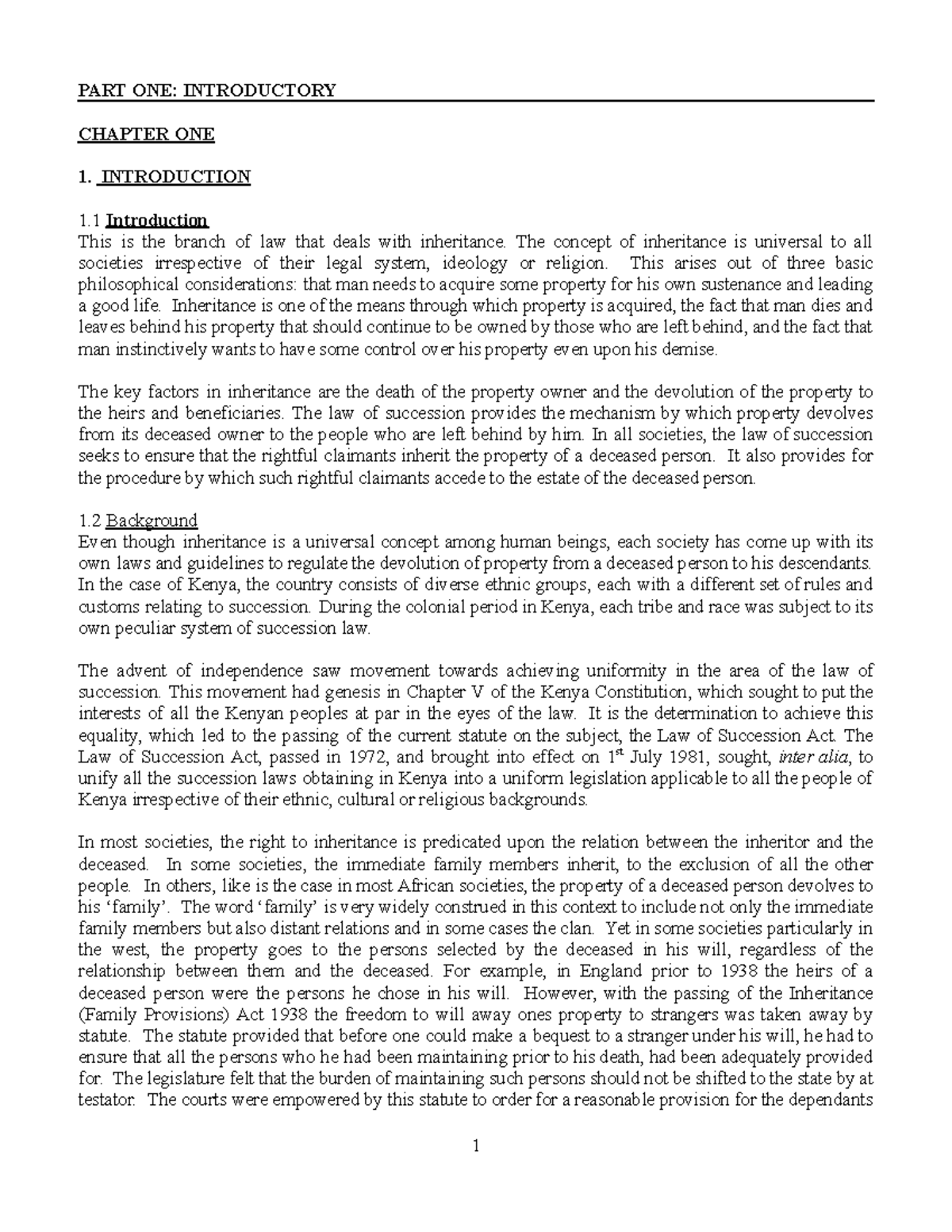 LAW OF SUCCESSION (LAW 101): Introductory Chapter Overview - Studocu