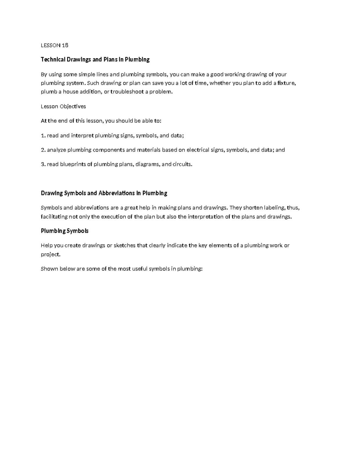 Lesson 18 - Technical Drawings and Plans in Plumbing - Studocu